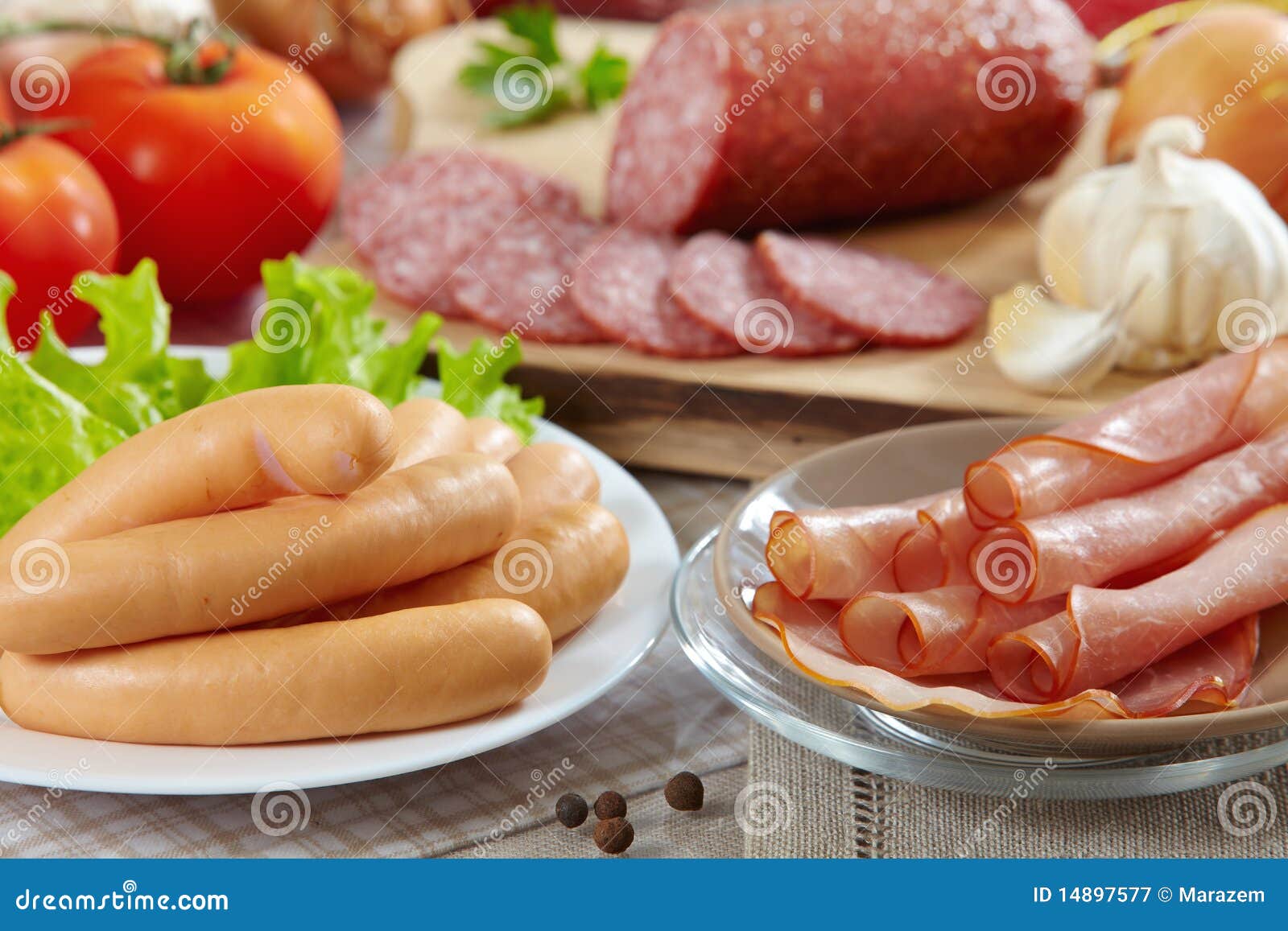 Sausages and meat stock image. Image of smoked, salami - 14897577