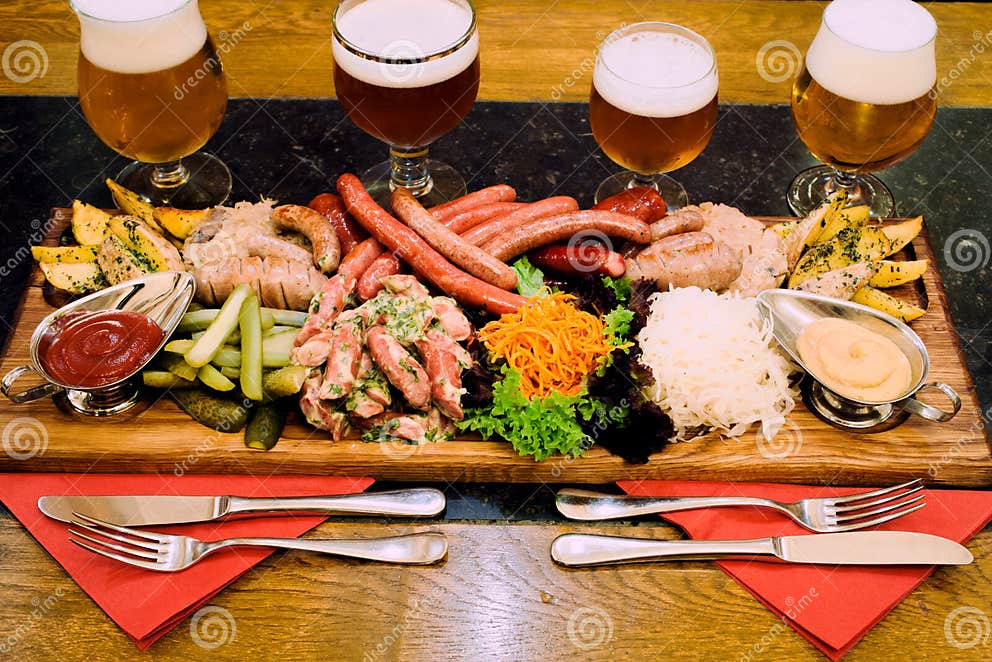 Sausages meat and beer stock image. Image of delicious - 39273637