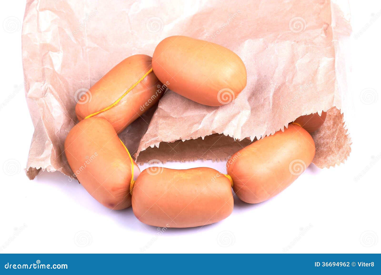 Sausages in Paper Packet on White Stock Photo - Image of wurst, bunch ...