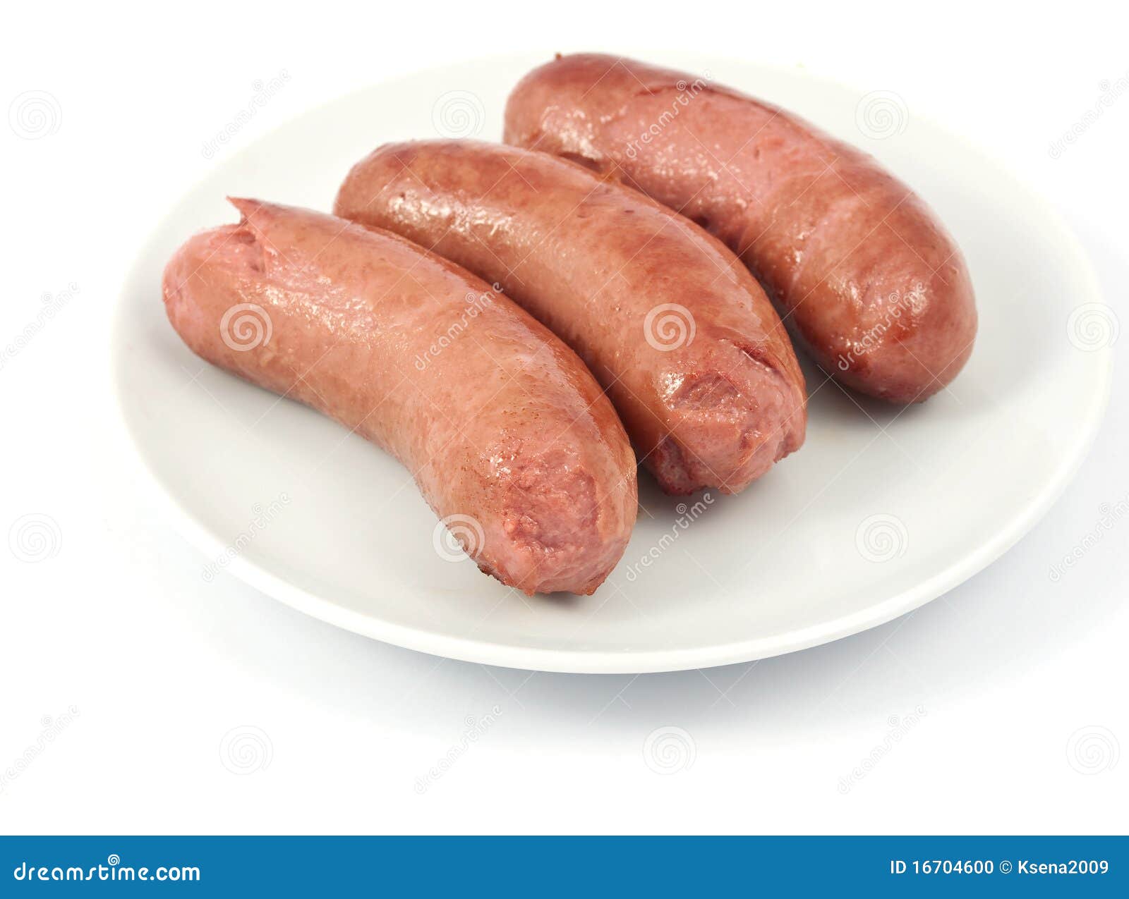 Sausages on a plate stock photo. Image of meat, white - 16704600