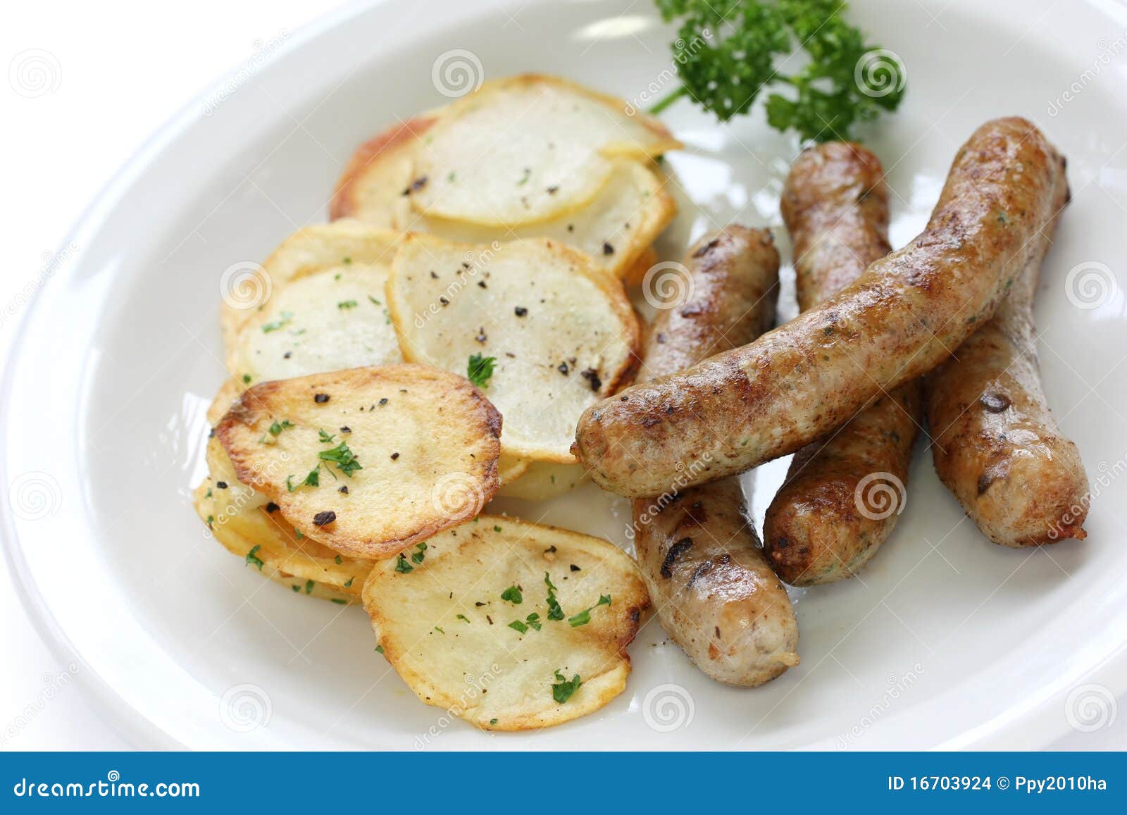 Sausages and Sauteed Potatoes Stock Photo - Image of cooking, sausage ...