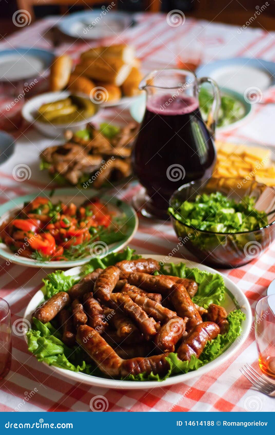 Sausages on the table stock photo. Image of holiday, bowl - 14614188