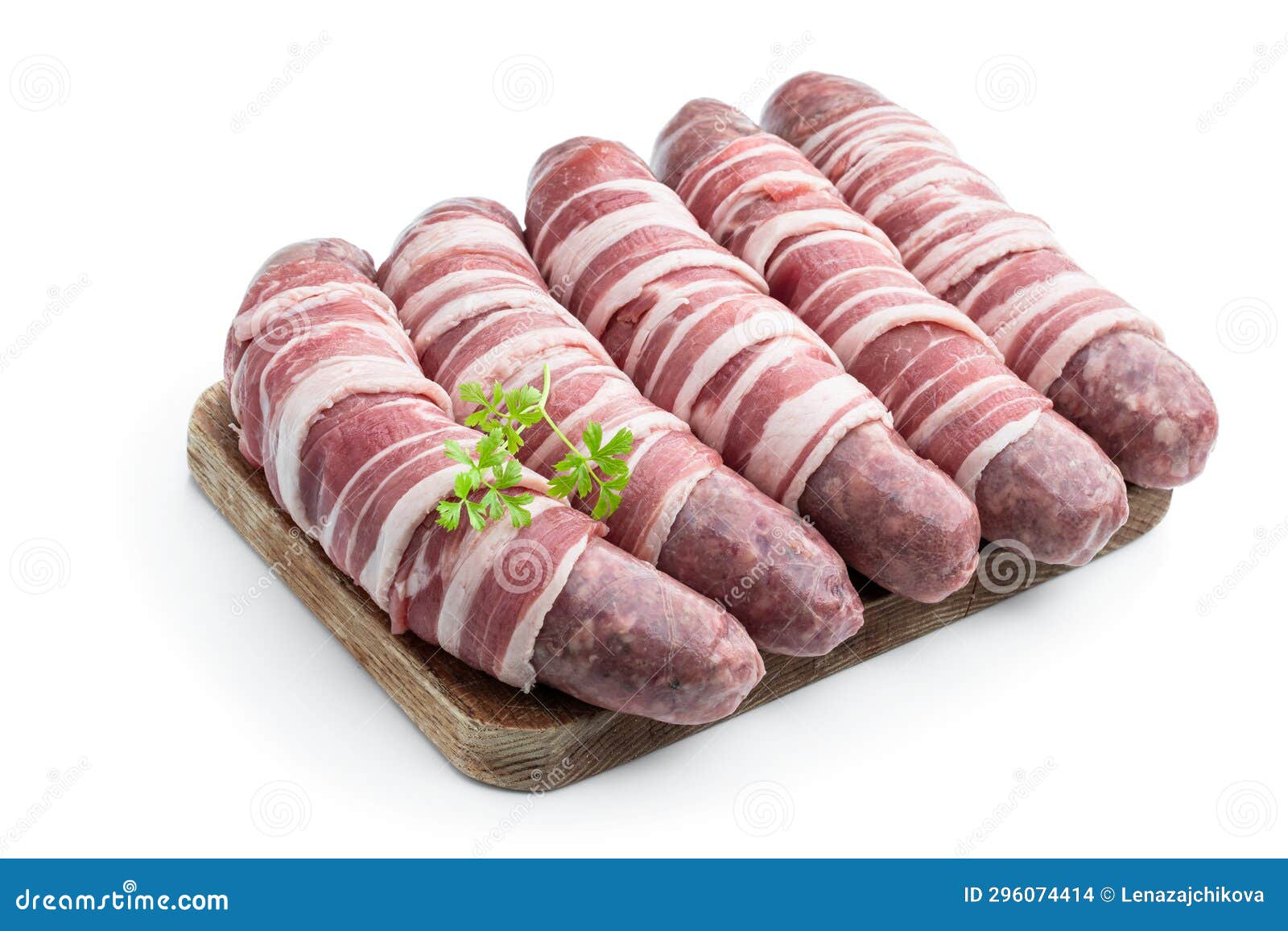Sausages Wrapped in Bacon Isolated on White Background Stock Photo ...
