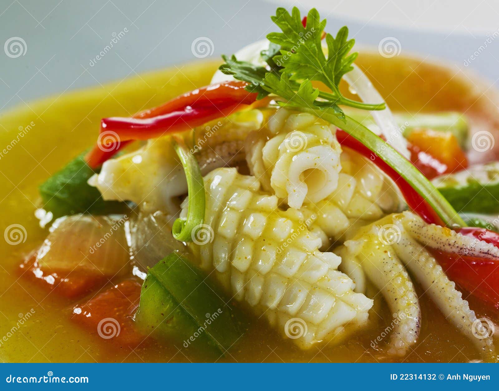 Sauteed Calamari with Vegetable Stock Photo - Image of delicious ...