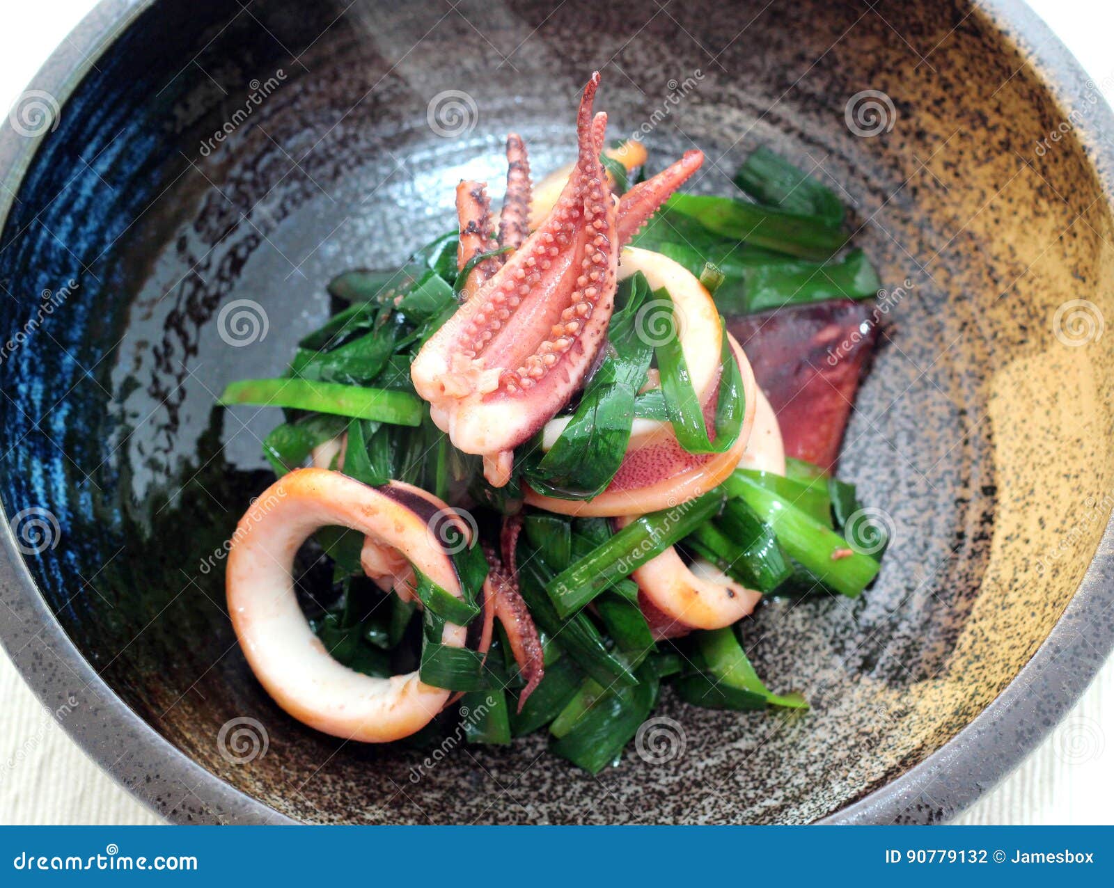 Sauteed Squid with Onion in Asian Bowl Stock Photo - Image of chinese ...