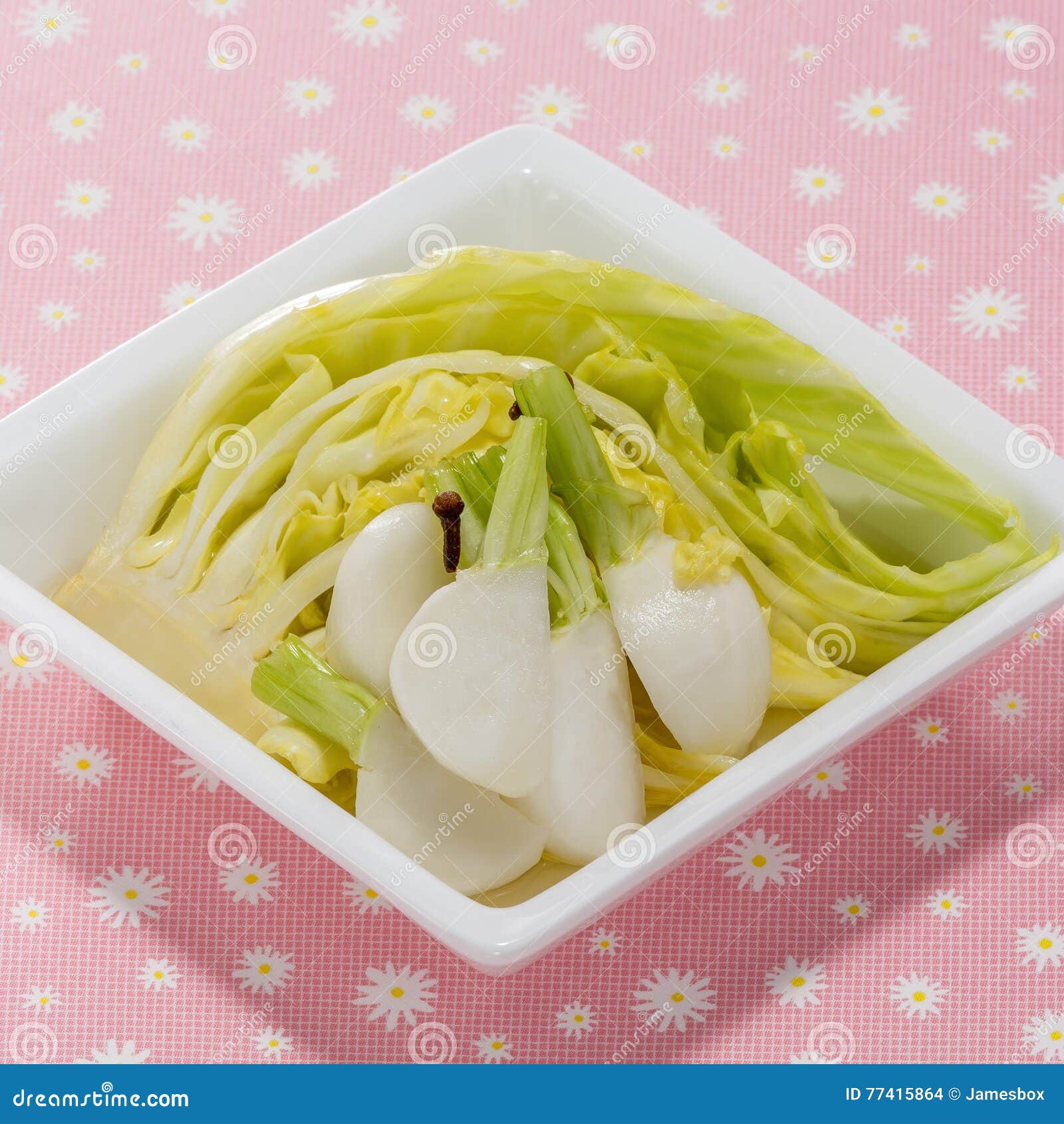 Sauteed White Radish with Cabbage on White Platter Stock Photo - Image ...
