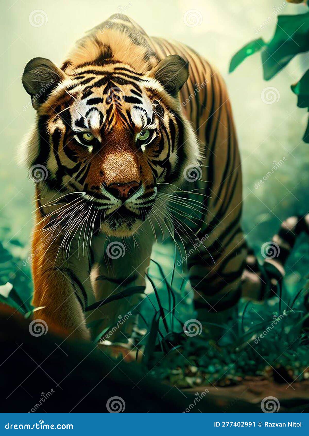 Savage Tiger Stalking and Ready To Attack in the Jungle Stock ...