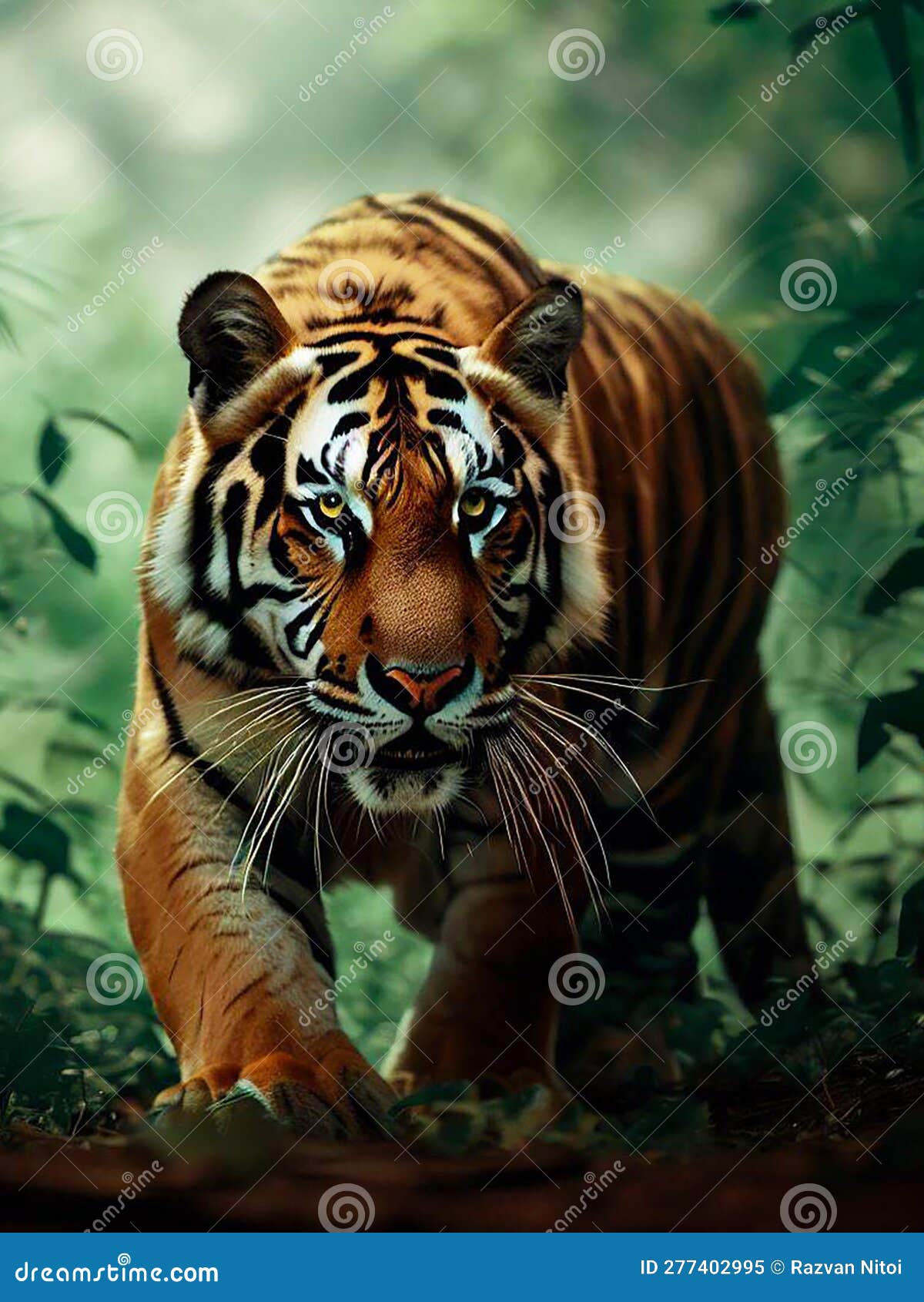 Savage Tiger Stalking and Ready To Attack in the Jungle Stock ...
