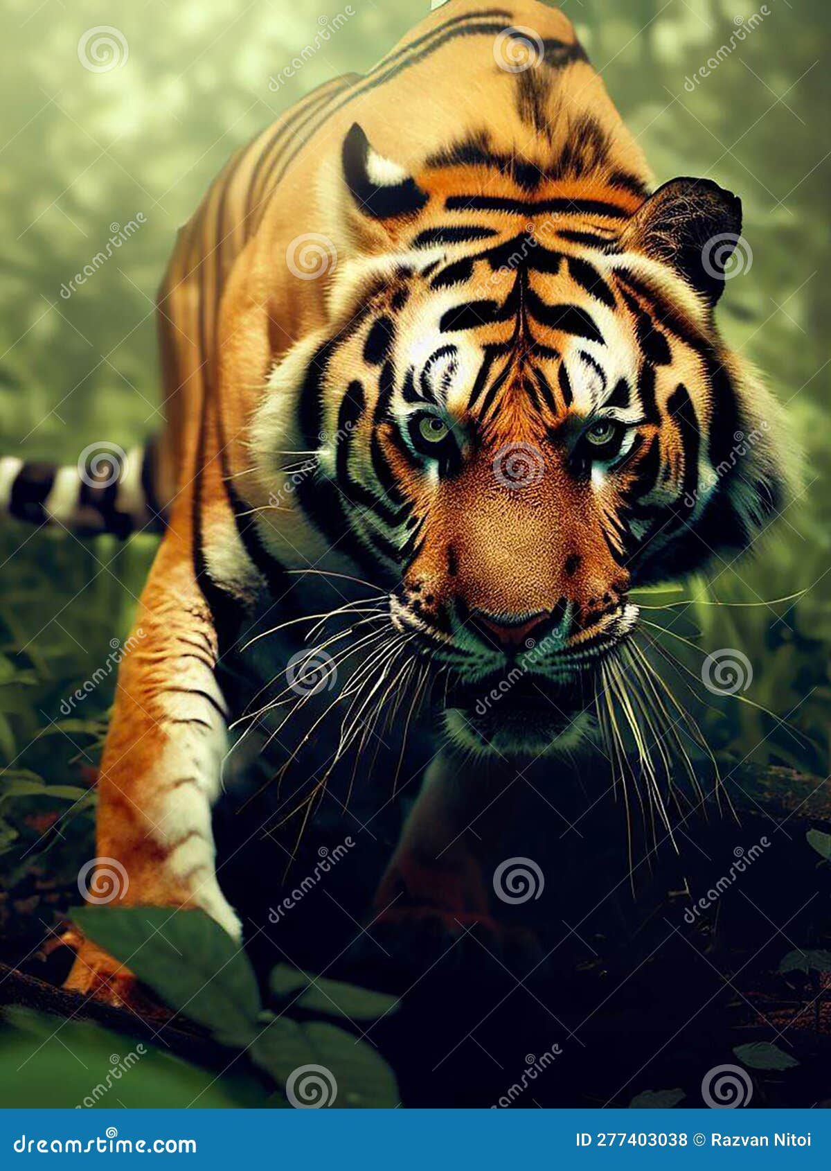 Savage Tiger Stalking and Ready To Attack in the Jungle Stock ...