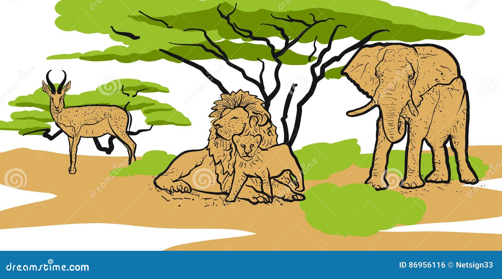 Savannah Animals Sketched Print Design Vector Illustration ...