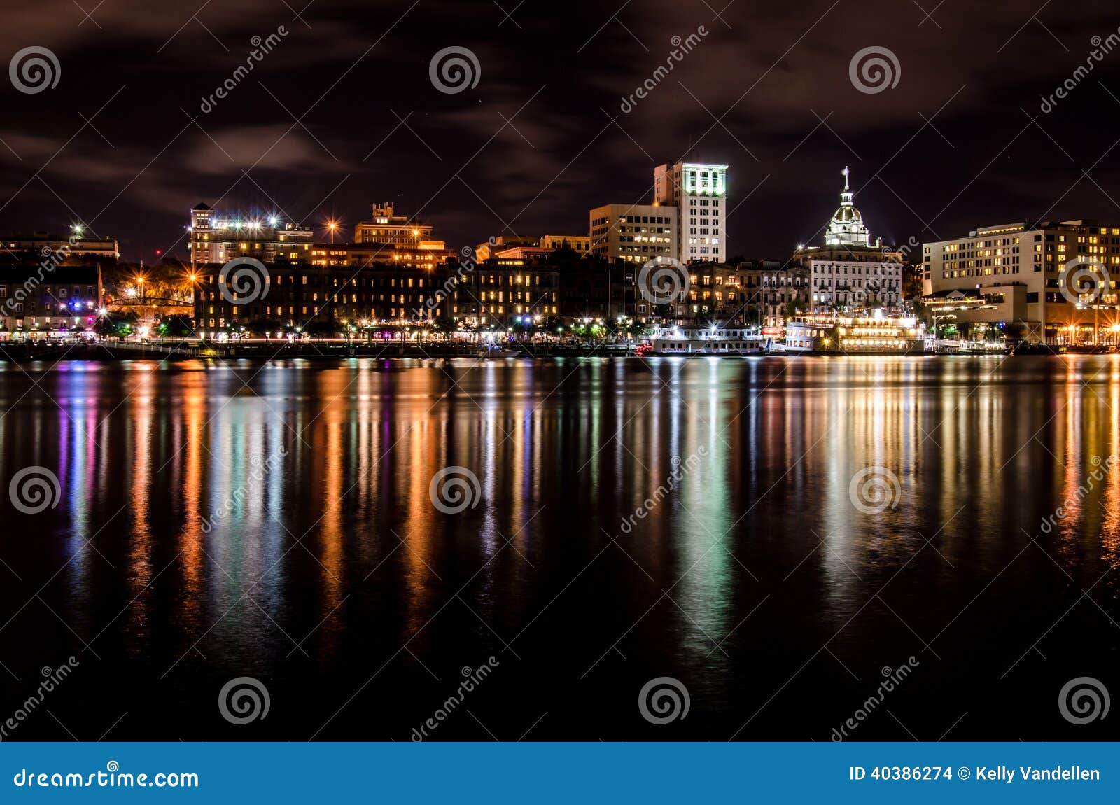 Savannah Skyline at Night stock photo. Image of buildings - 40386274