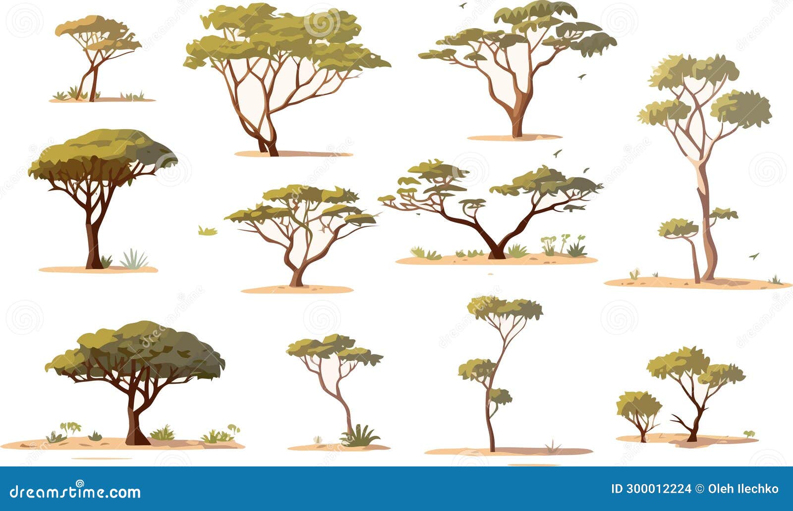 Savannah Trees Set Isolated Vector Style Illustration Stock Vector ...