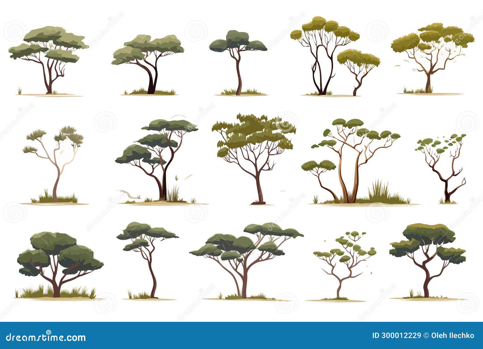 Savannah Trees Set Isolated Vector Style Illustration Stock Vector ...