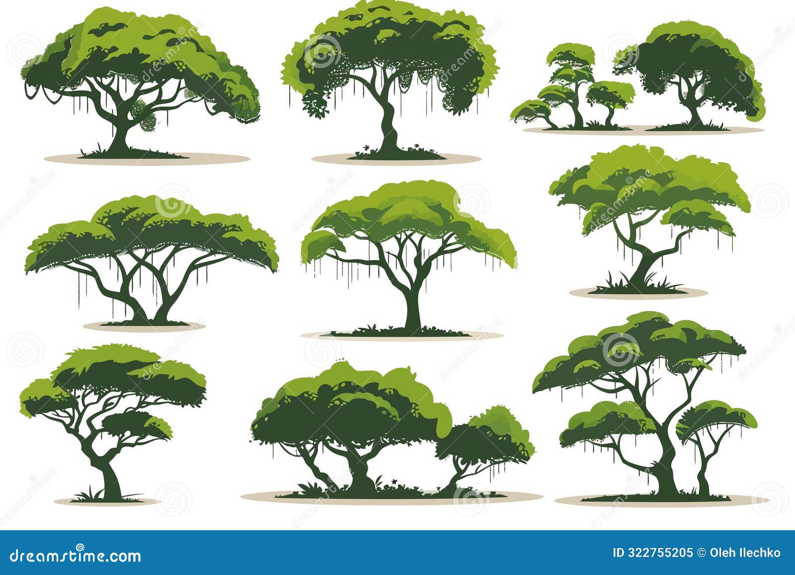 Savannah Trees Set Isolated Vector Style Stock Vector - Illustration of ...