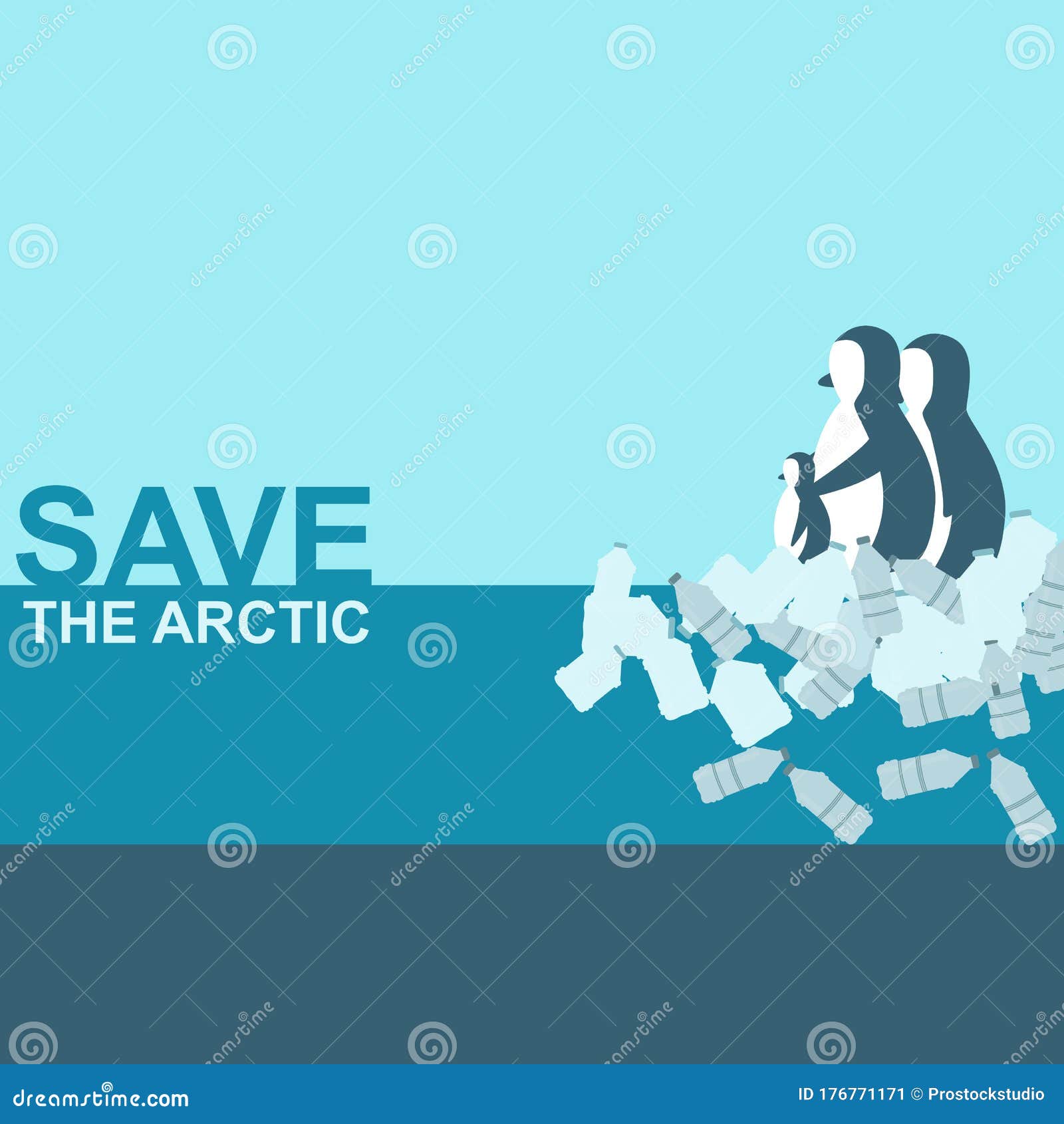Save the Arctic. Creative Illustration with Penguins Standing on ...