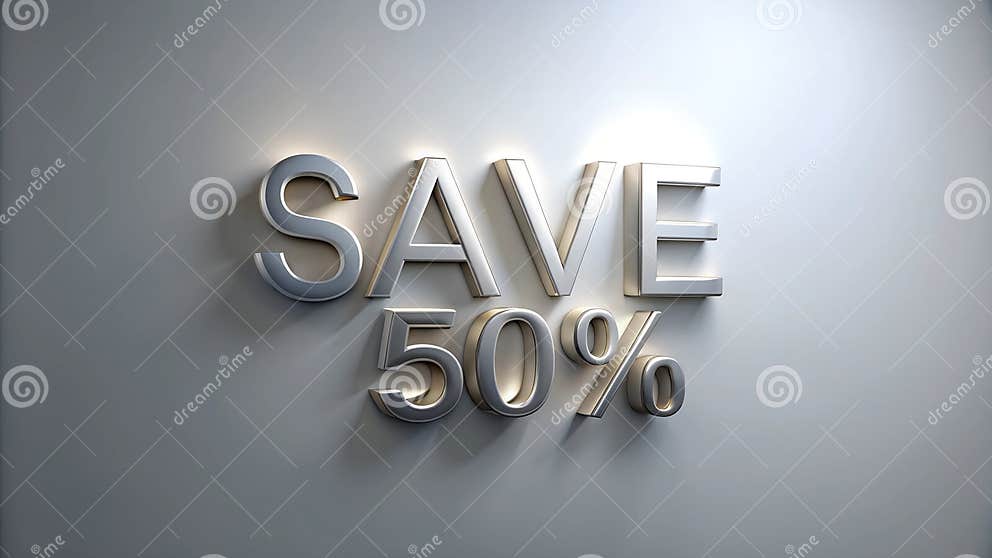 Save 50 Banner in Thin Silver Letters on a Light Background Stock Image ...