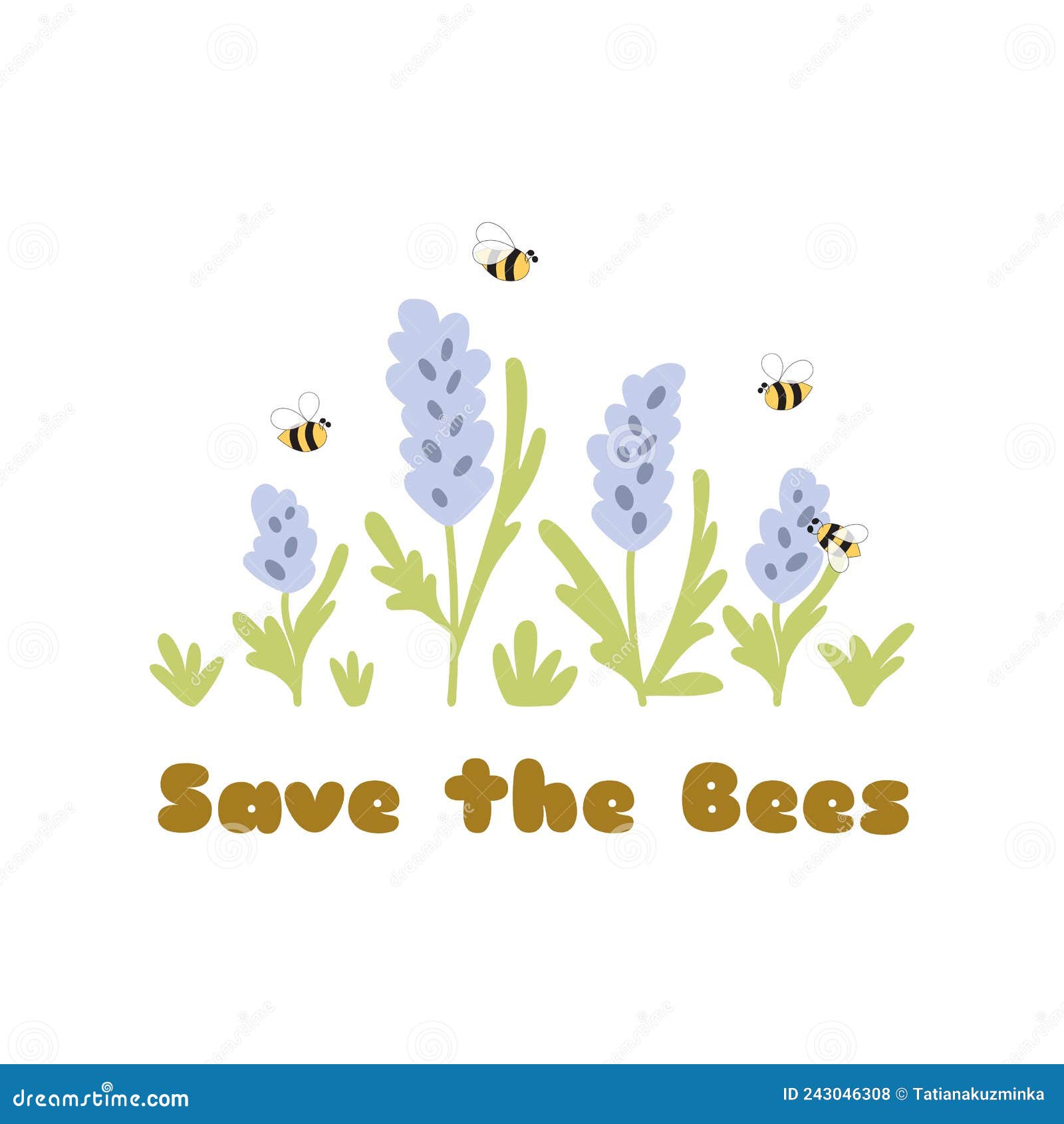 Save the Bees Graphic Element Isolated on White. Flower on Grass Frame ...