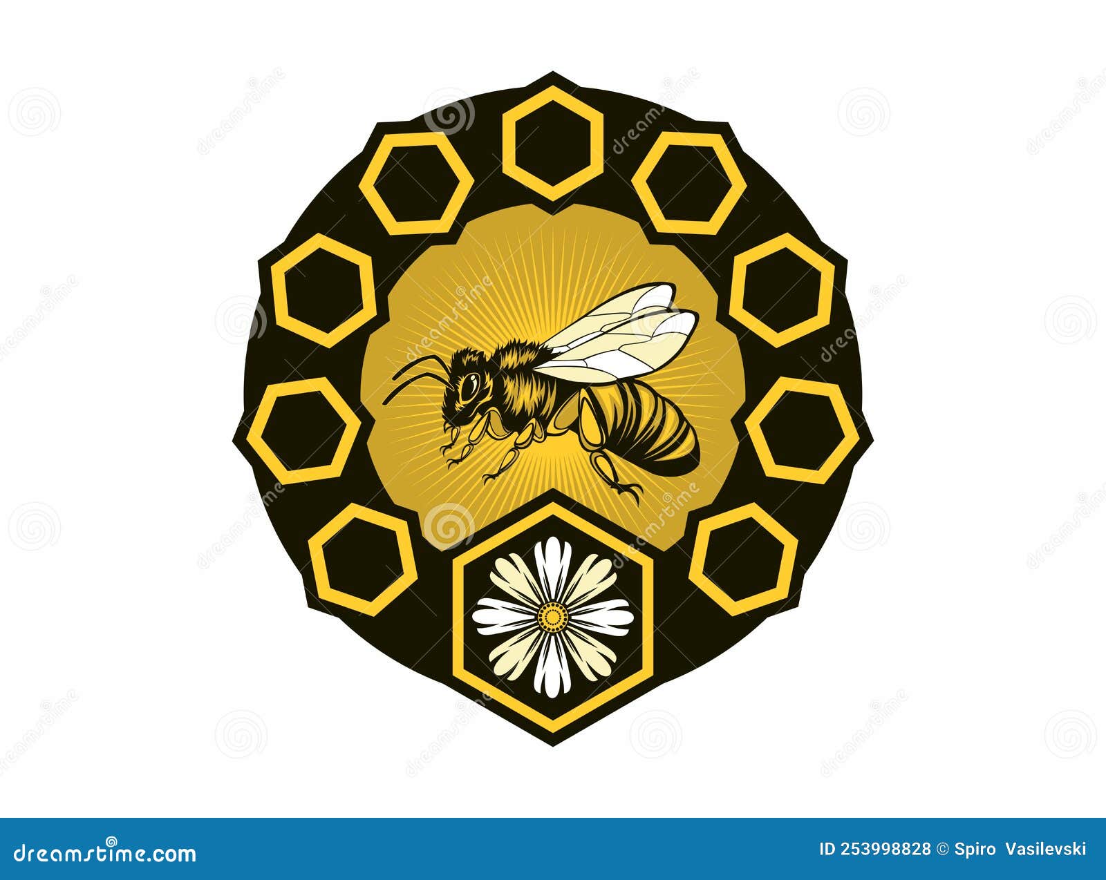 Bee and Daisy Vector Emblem Illustration Stock Illustration ...