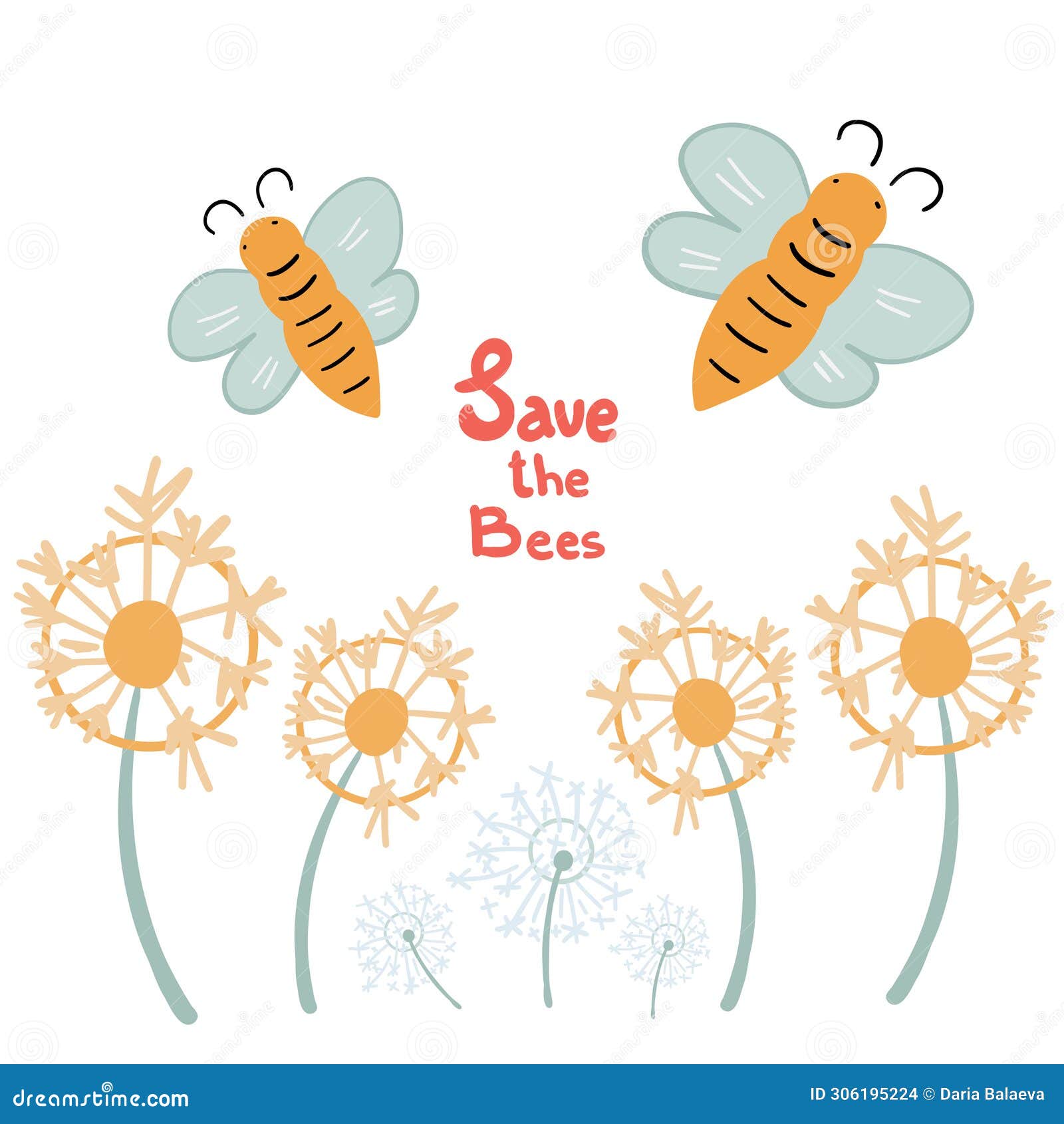 Save the Bees Poster with Bees and Dandelion Stock Illustration ...