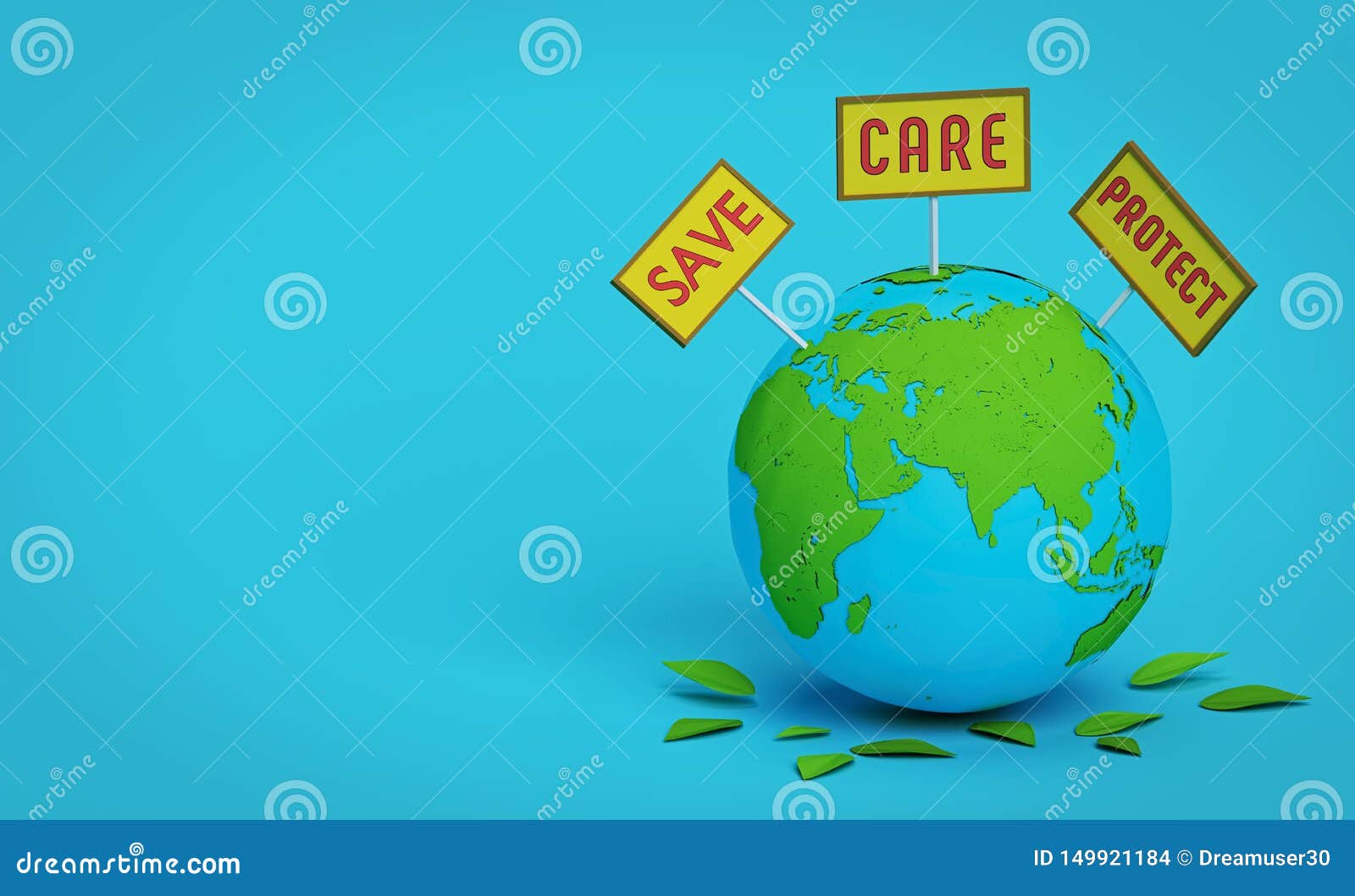 Save, Care and Protect Earth. 3d Rendering Stock Illustration ...