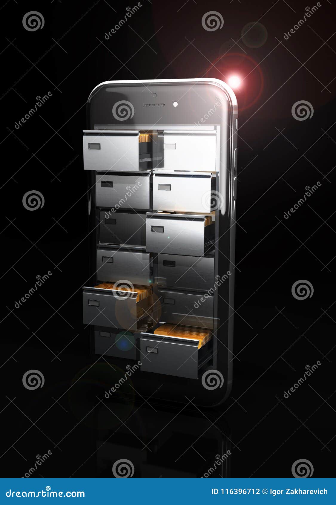 Save of Data Concept. Cupboard with Card Files in the Screen of Stock ...