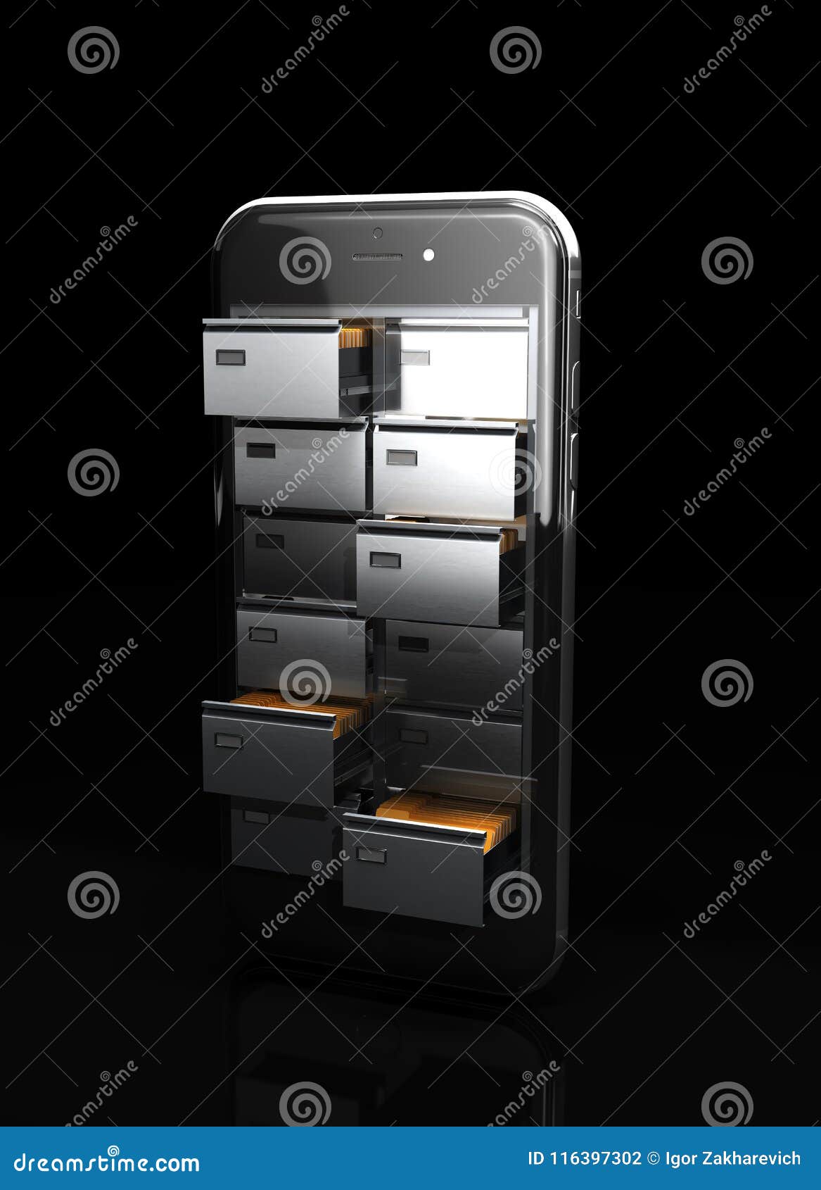 Save of Data Concept. Cupboard with Card Files in the Screen of Stock ...
