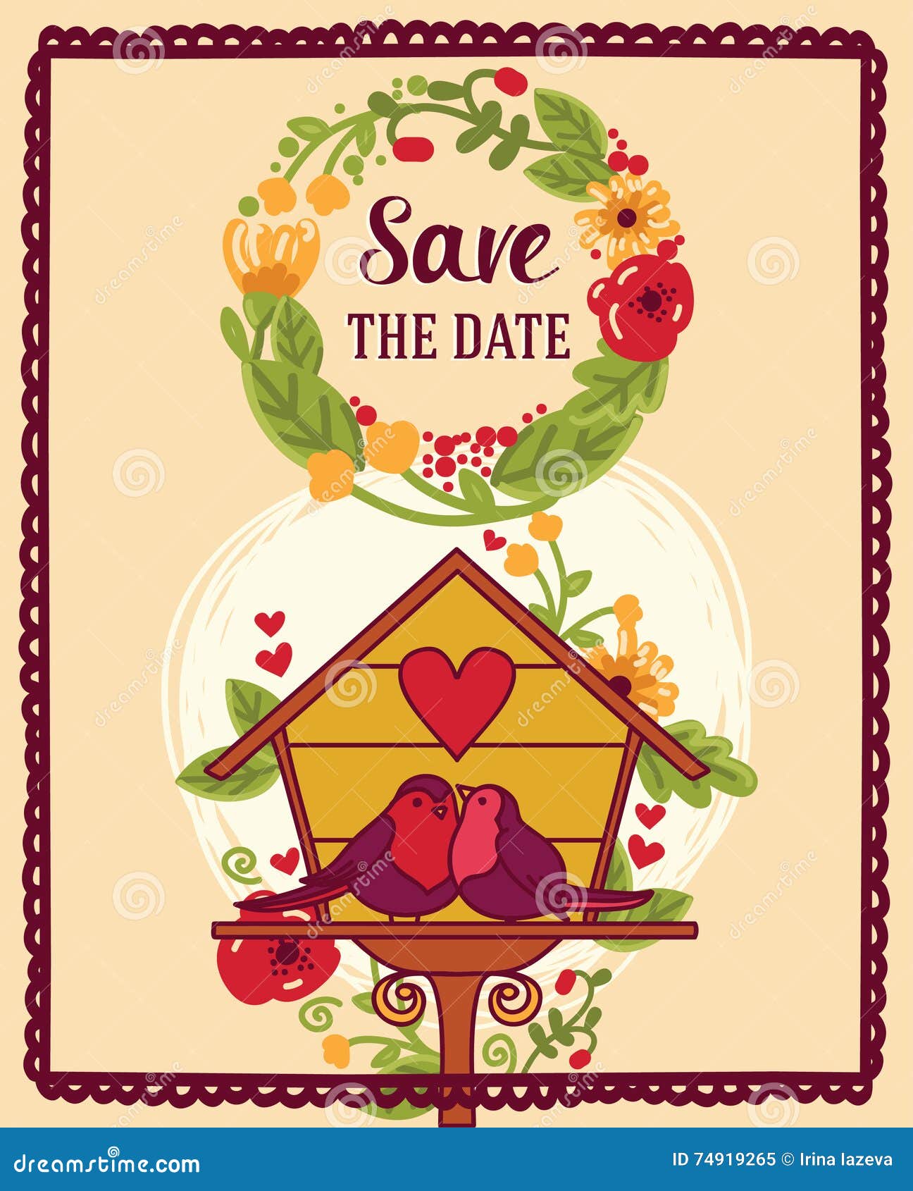 Save the Date Card with Cute Birds Couple Stock Vector - Illustration ...