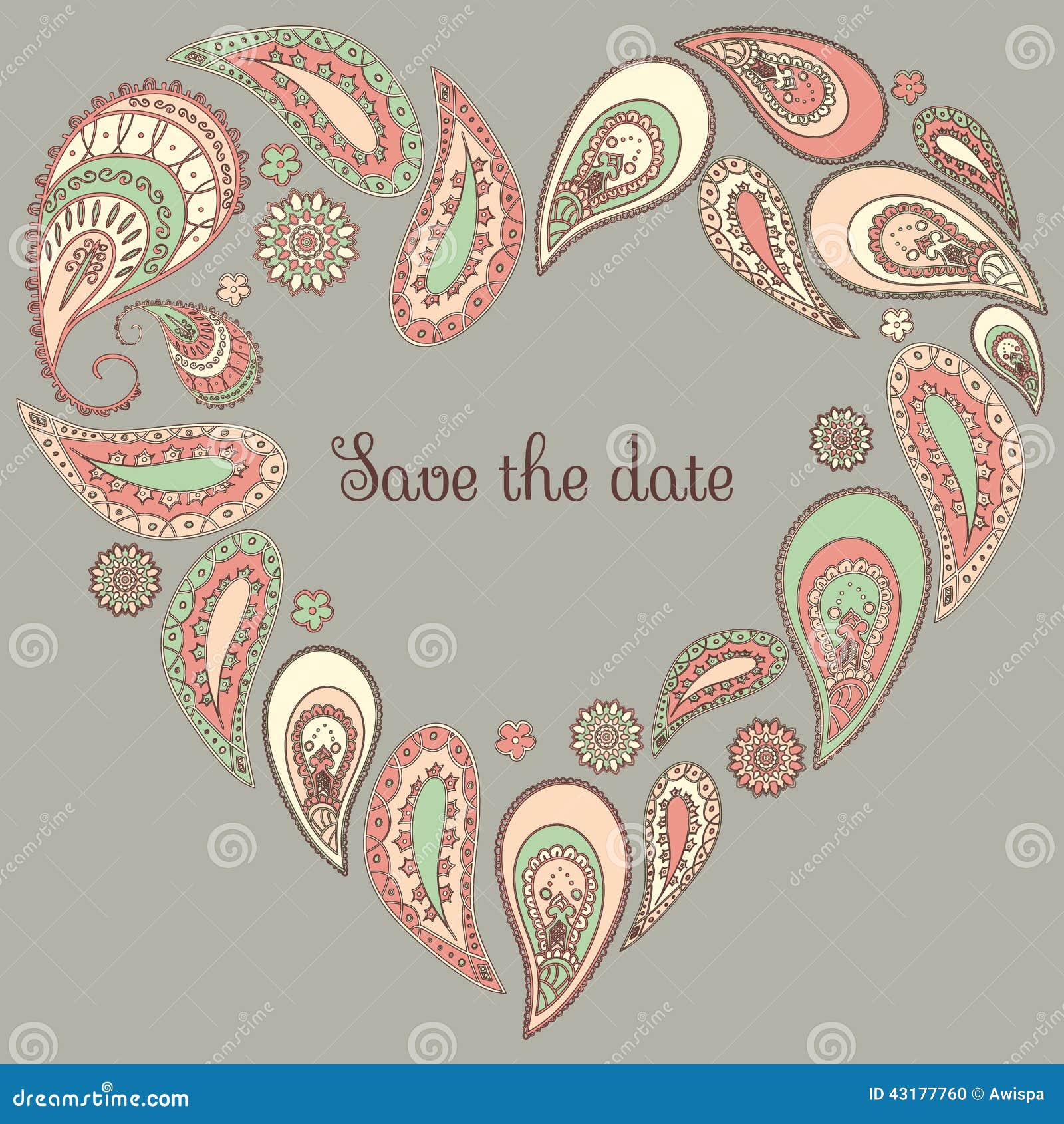 Save the Date Card with Paisley Frame Stock Vector - Illustration of ...
