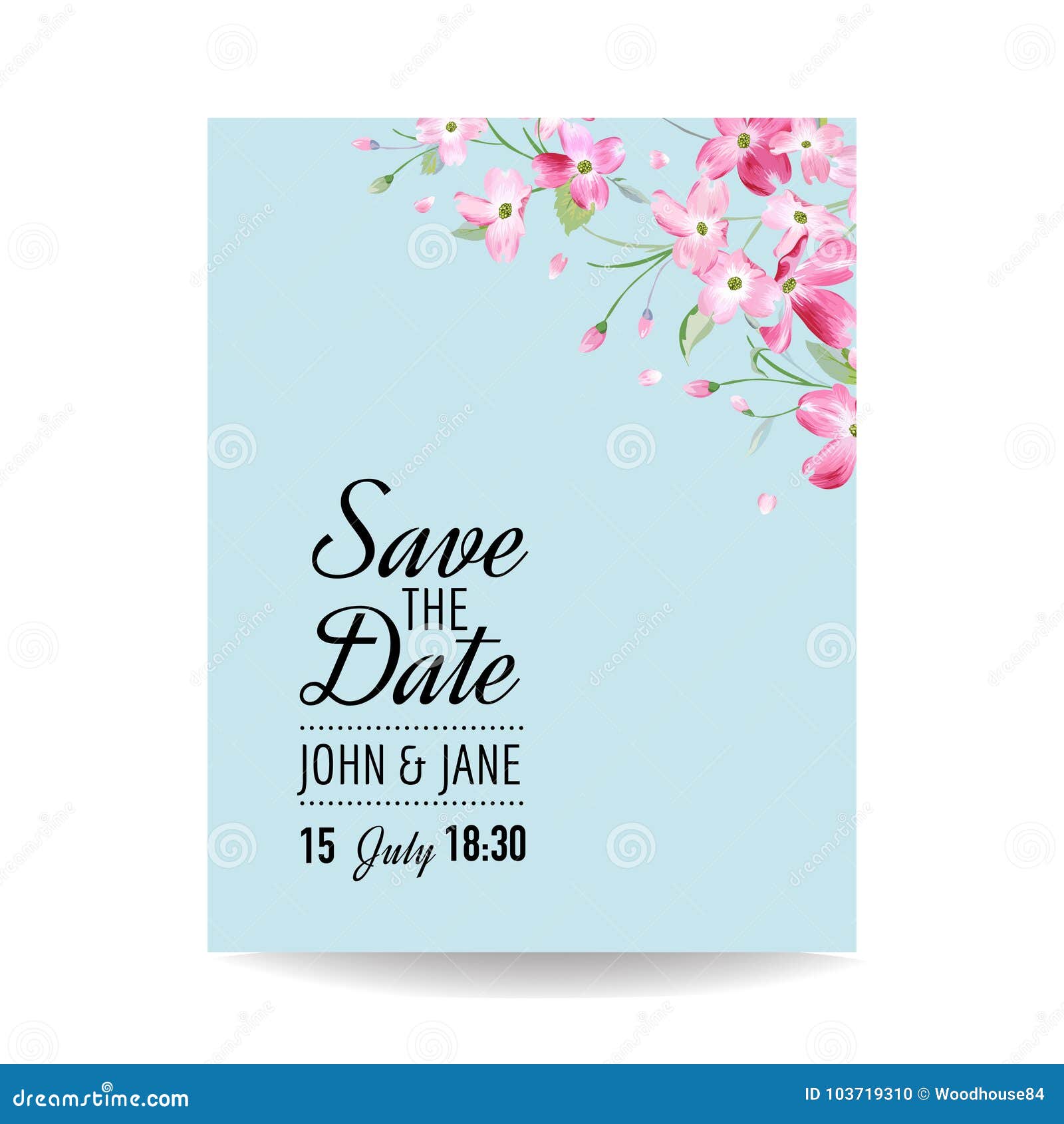 Save the Date Card with Spring Cherry Flowers for Wedding, Invitation ...