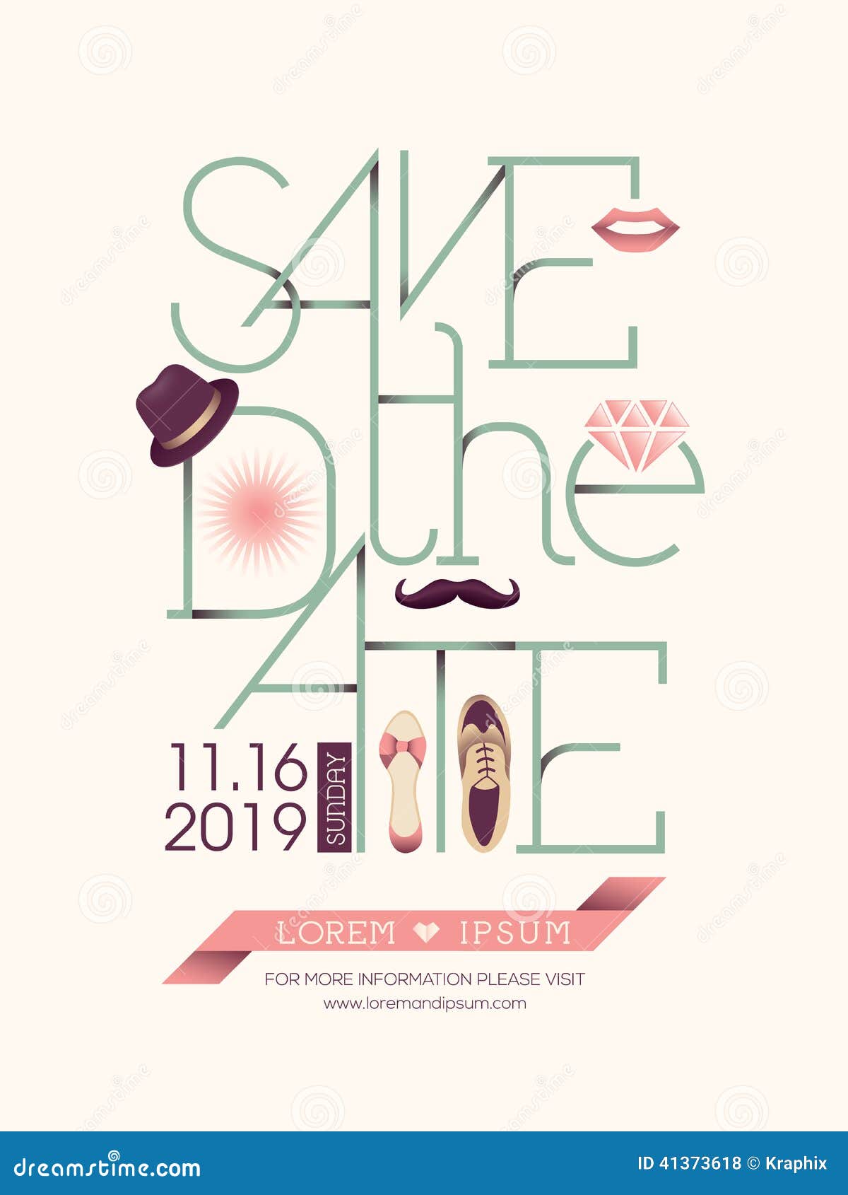 Save the Date Card Typography Stock Vector - Illustration of shoes ...
