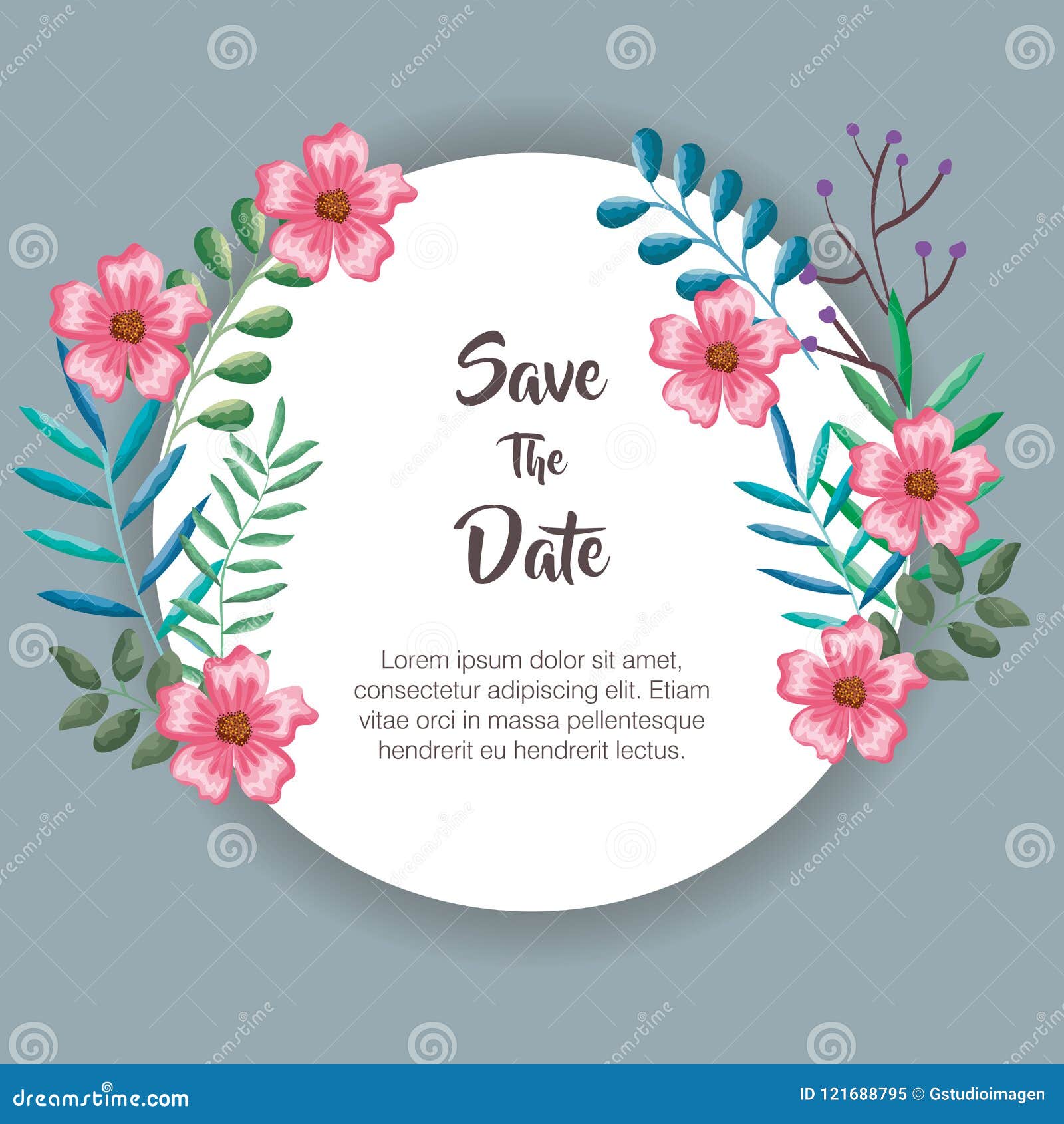 Save the Date Circular Frame Stock Vector - Illustration of floral ...
