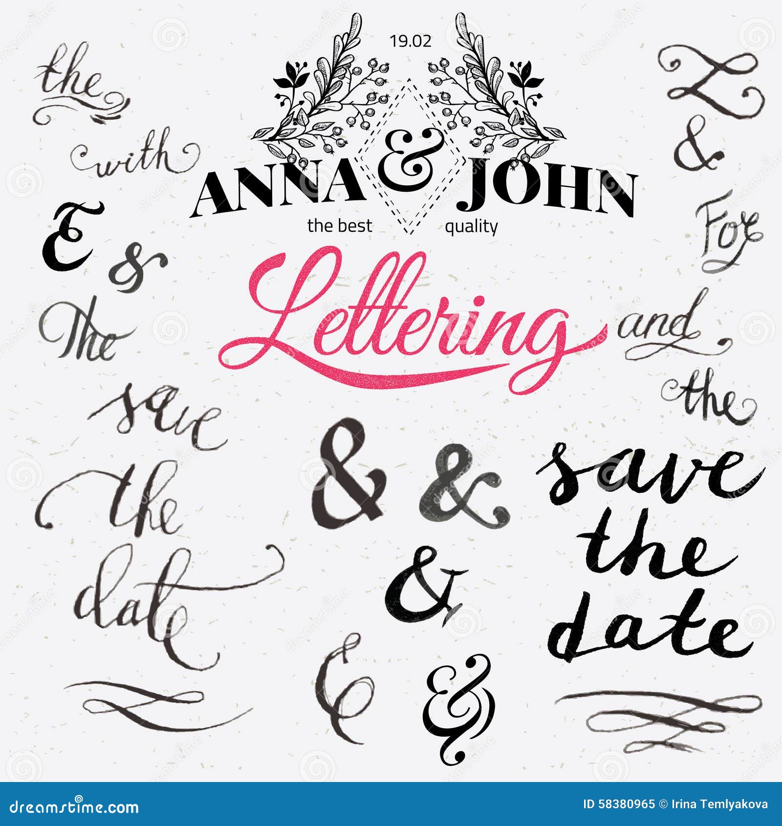 Ave The Date Hand Lettering Postcard With Pink Flowers. Thank You, Rsvp ...