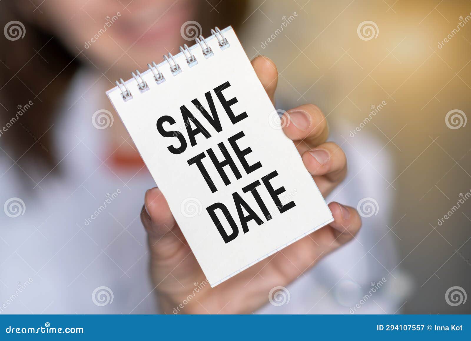 SAVE the DATE Message on the Card Shown by Woman Stock Image - Image of ...