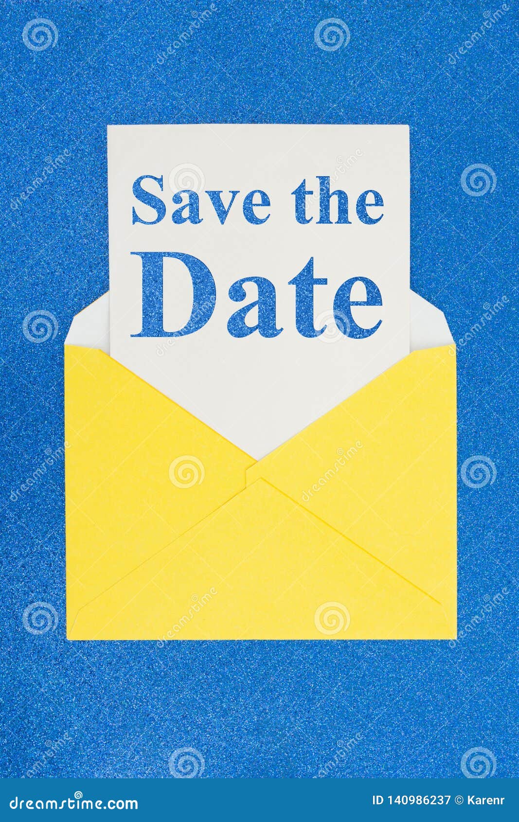 Save the Date Message on White Card with a Yellow Envelope Stock Image ...