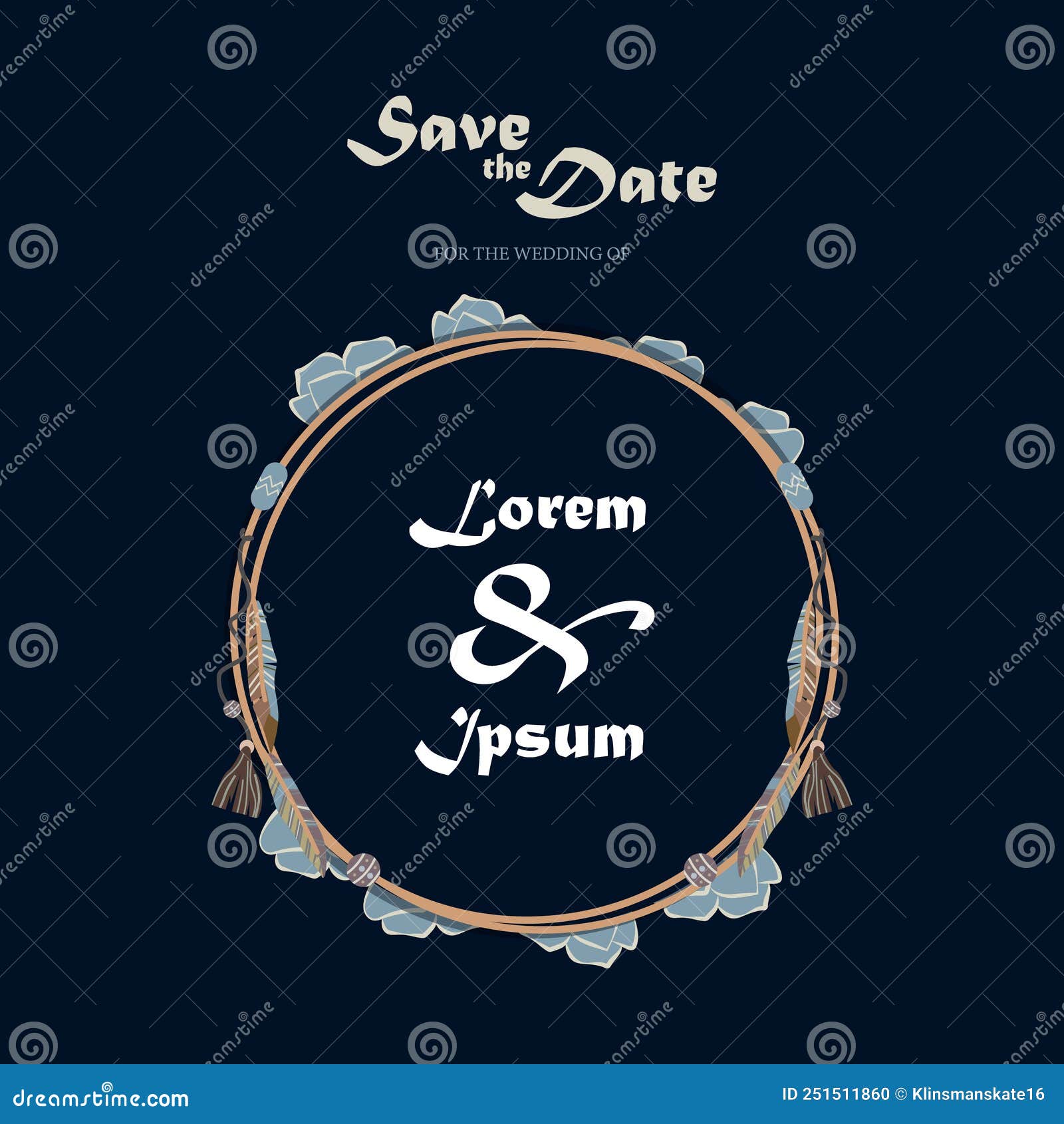 Save the Date Monogram Template Design on Dark Blue Background Stock ...