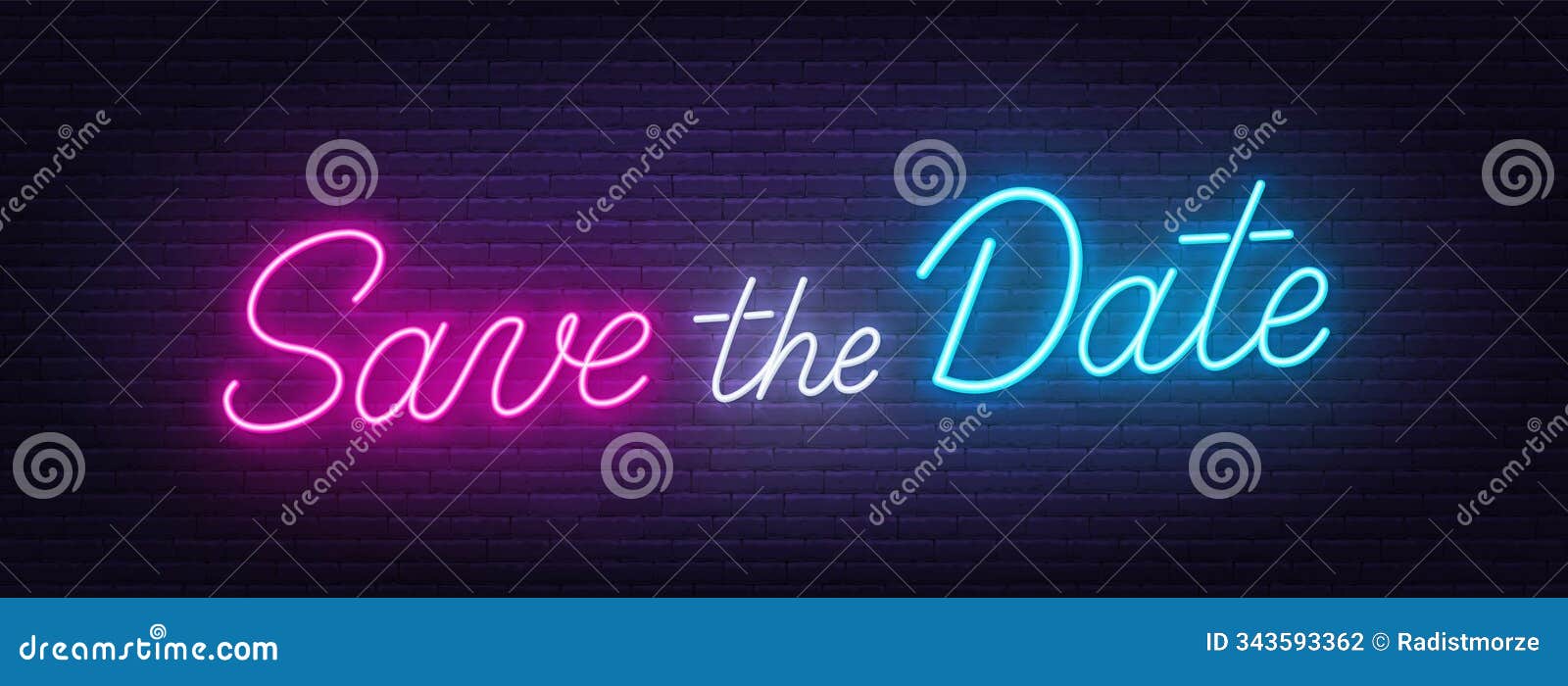 Save the Date Neon Script Text on Brick Wall Background. Stock ...