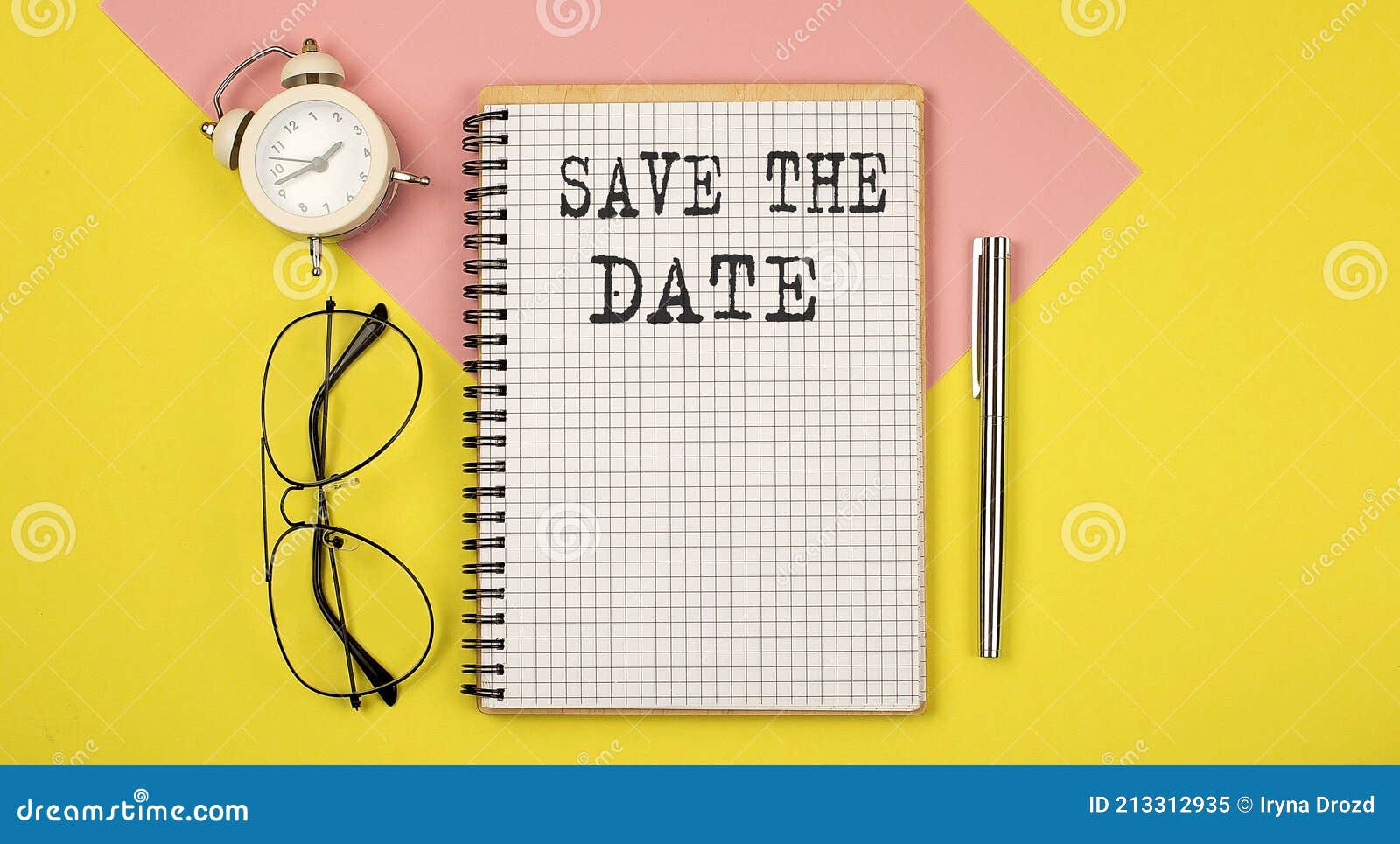 SAVE the DATE Notice on the Notepad with Pen, Glasses and Alarm Clock ...