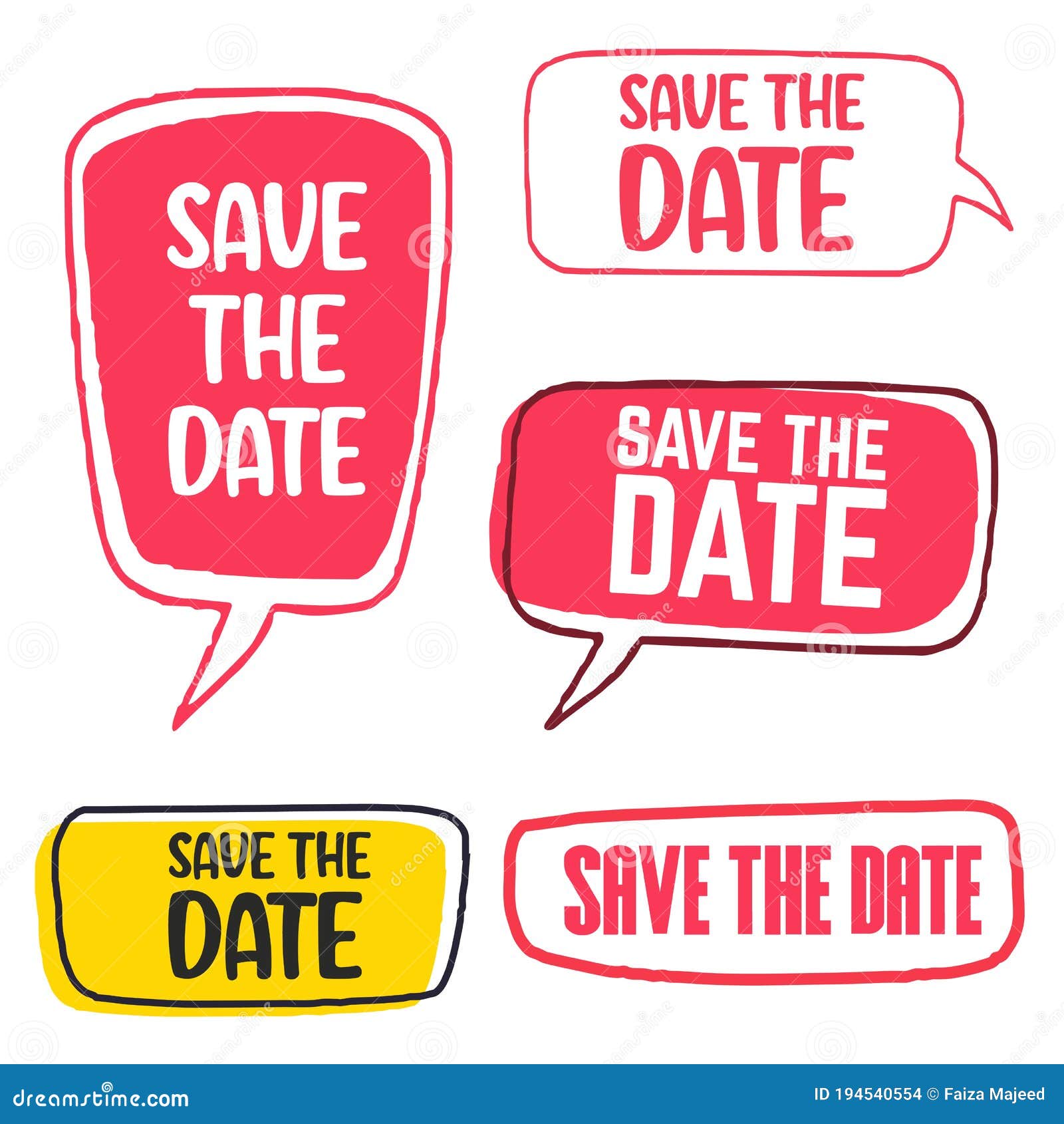 Save the Date Set of Speech Bubble Icons Vector Illustrations on White ...