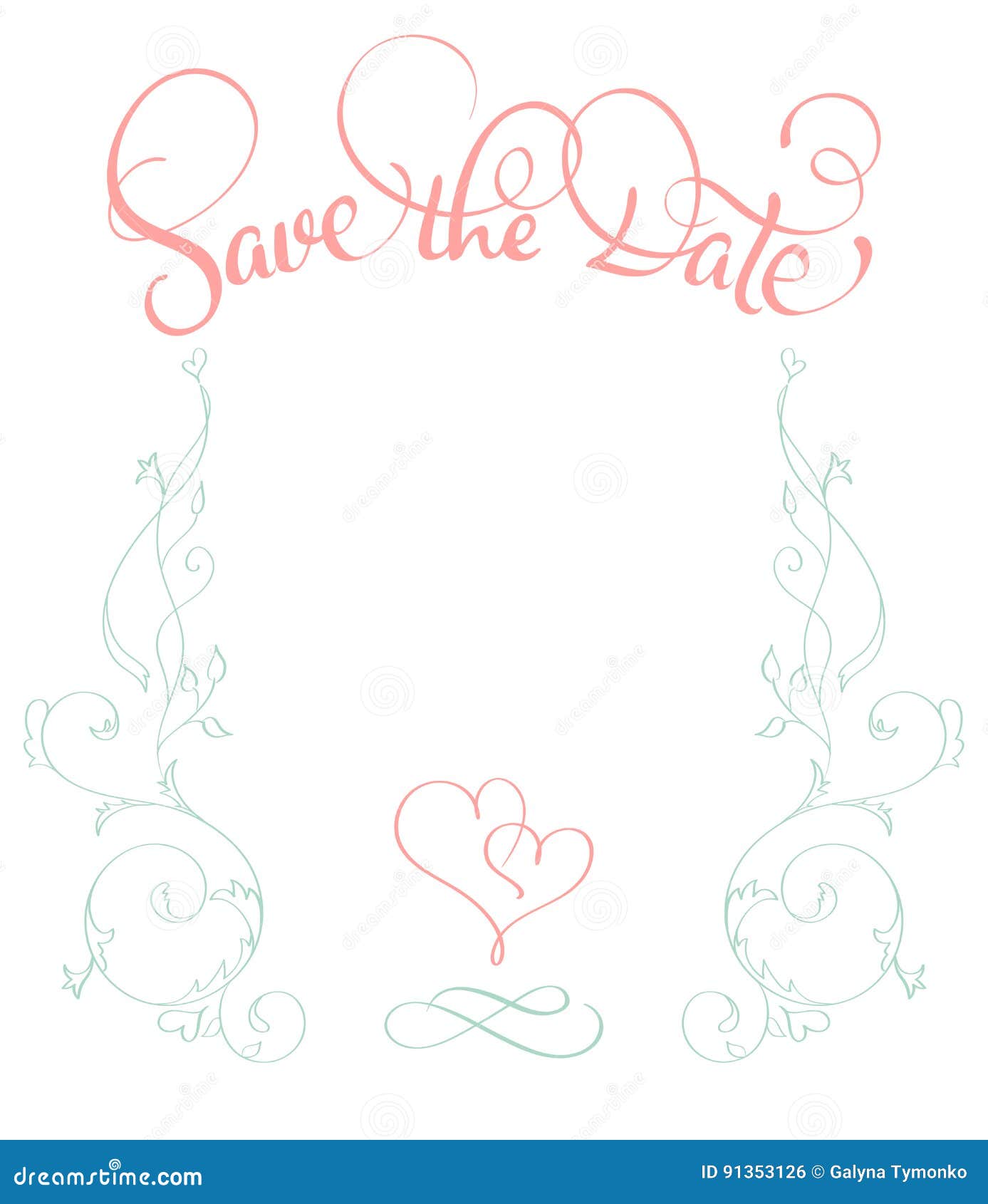 Save the Date Text with Vintage Frame on White Background. Calligraphy ...