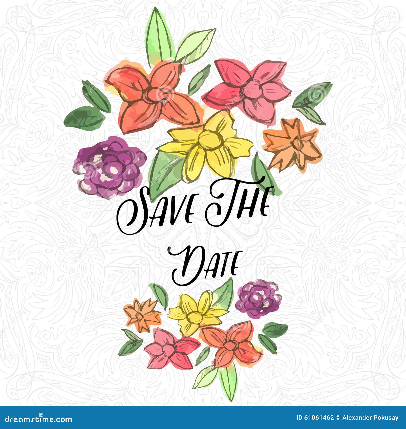 Save the Date Water Color Wedding Card Stock Vector - Illustration of ...