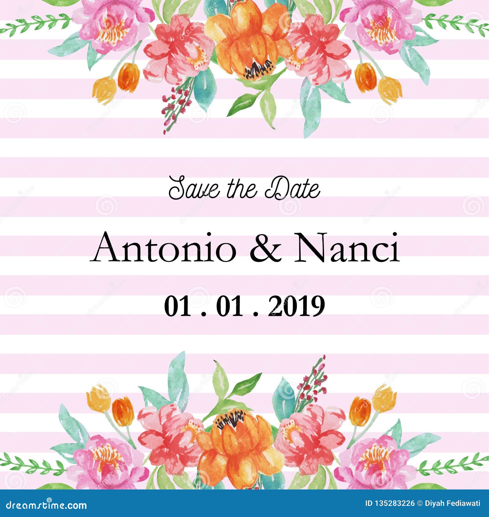 Save the Date Watercolor Floral Frame Stock Vector - Illustration of ...