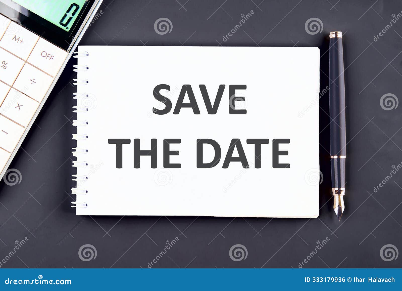 SAVE the DATE Words in a Notebook, Top View in a Composition with a ...
