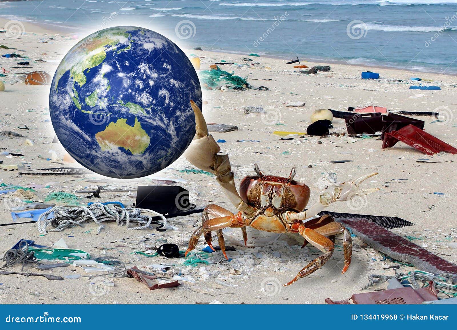 Save the Earth, Computer-generated Crab by the Beach is Cleaned ...