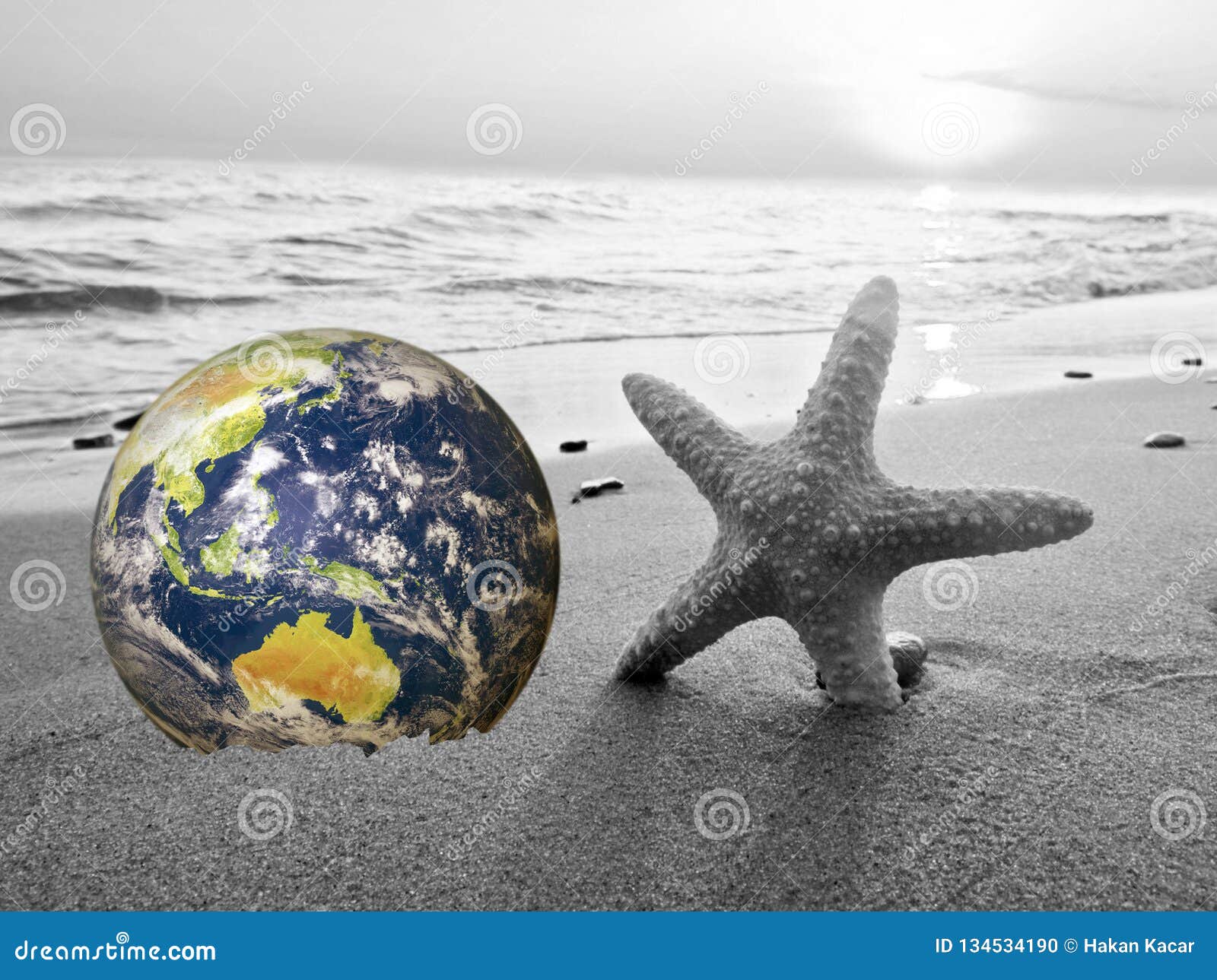 Save The Earth, Computer Generated Earth Like Planet On A Beach. Wave ...