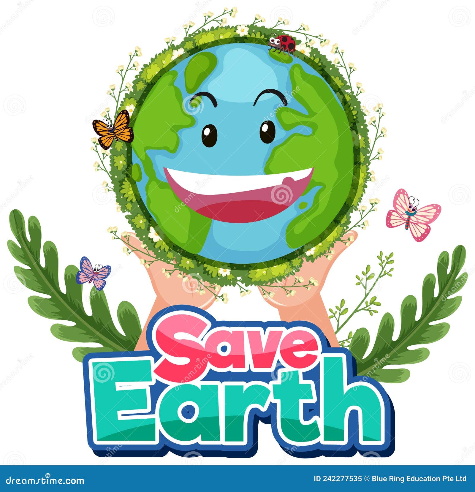 Save Earth Concept with Smiley Earth Globe Stock Vector - Illustration ...
