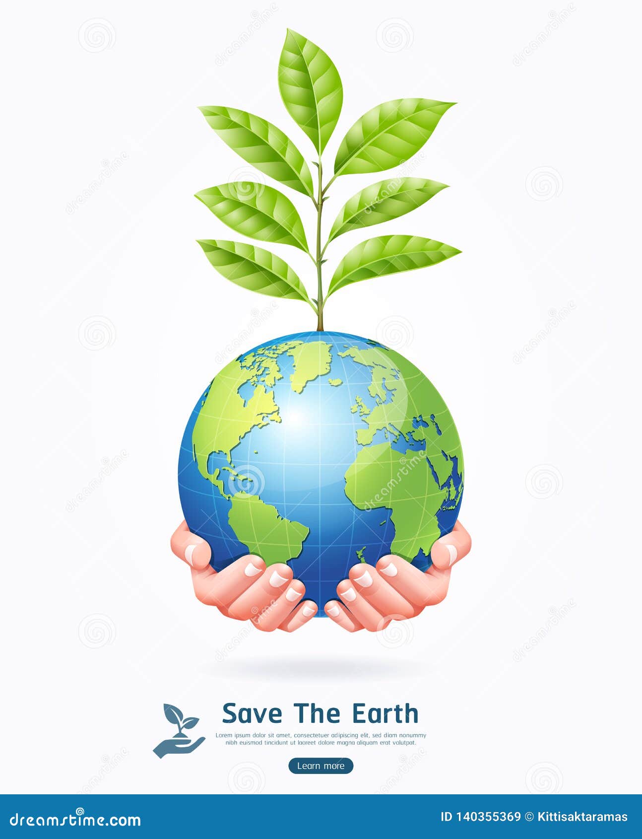 Two Hands With Earth Icon Protecting And Showing Care Vector Flat Style ...