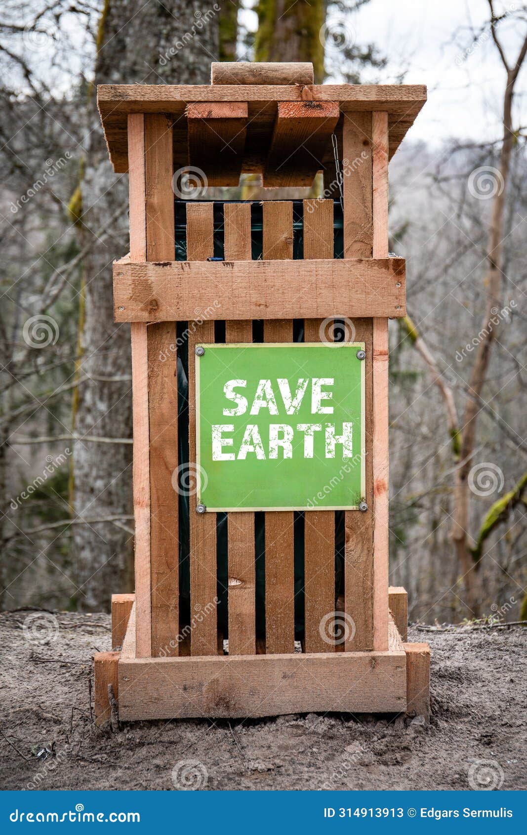 Save Earth. Dustbin on the Walking Path Stock Image - Image of energy ...