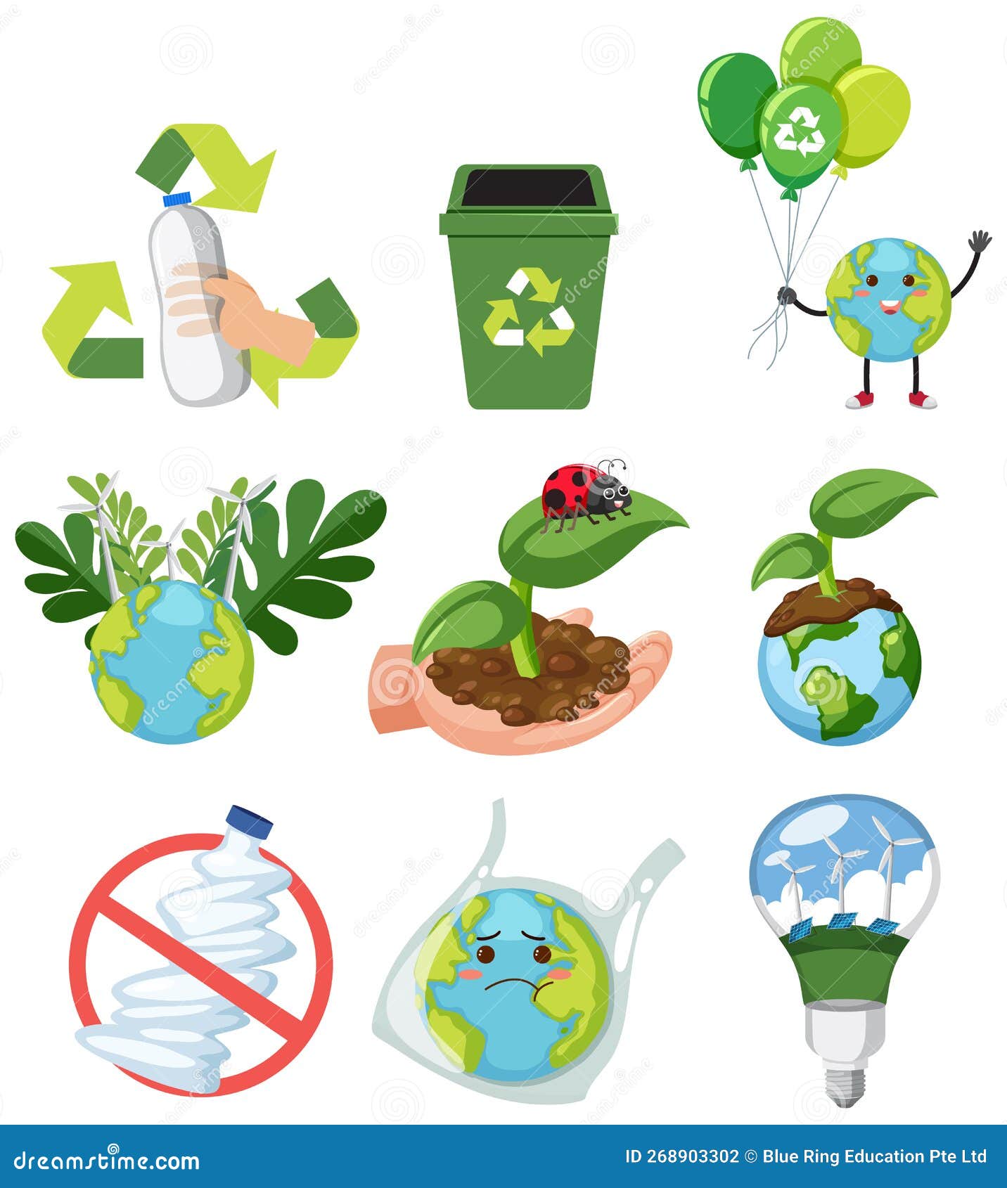 Save the Earth Elements Set Stock Vector - Illustration of reuse, pollution: 268903302