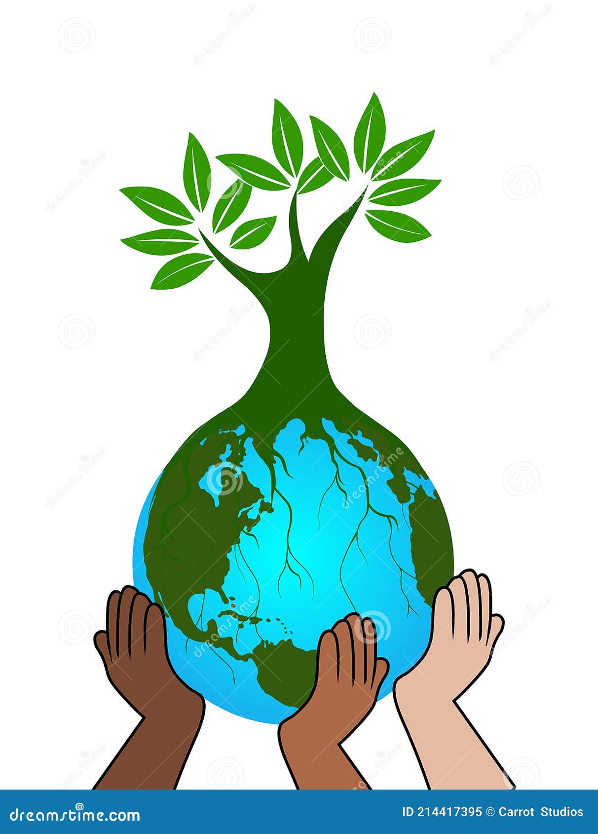 Save Earth Hands Holding Global Tree Cartoon Vector | CartoonDealer.com ...