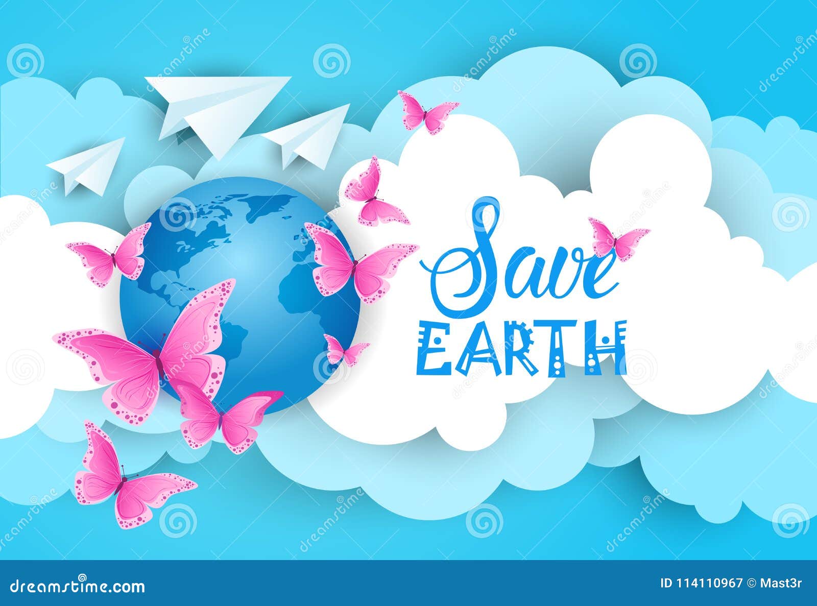 Save Earth Poster Background Over Blue Sky and Clouds Stock Vector ...